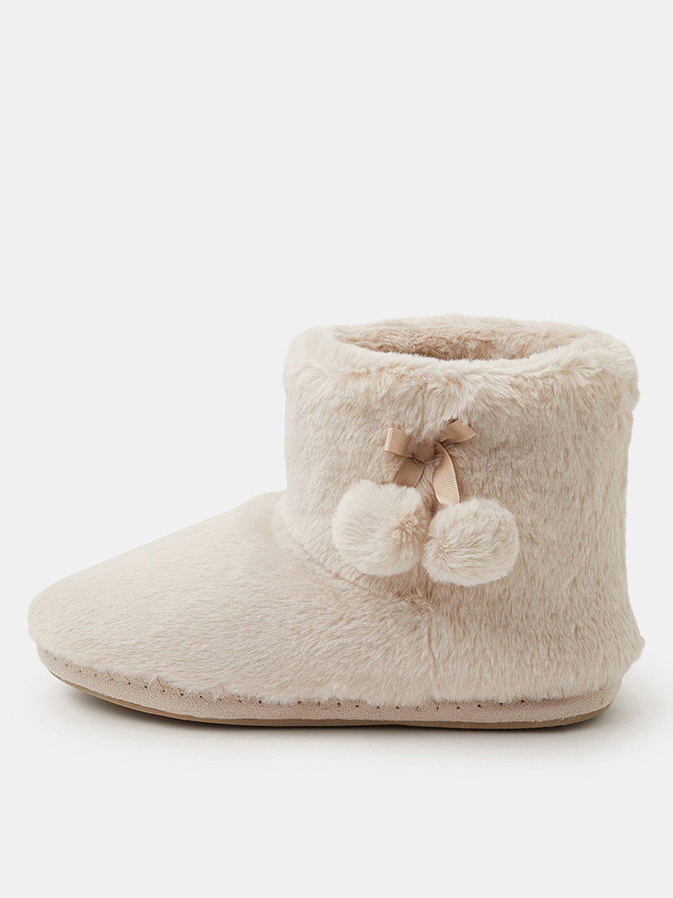 Accessorize Super Soft Pom Pom Slipper Boots - Cream | Very