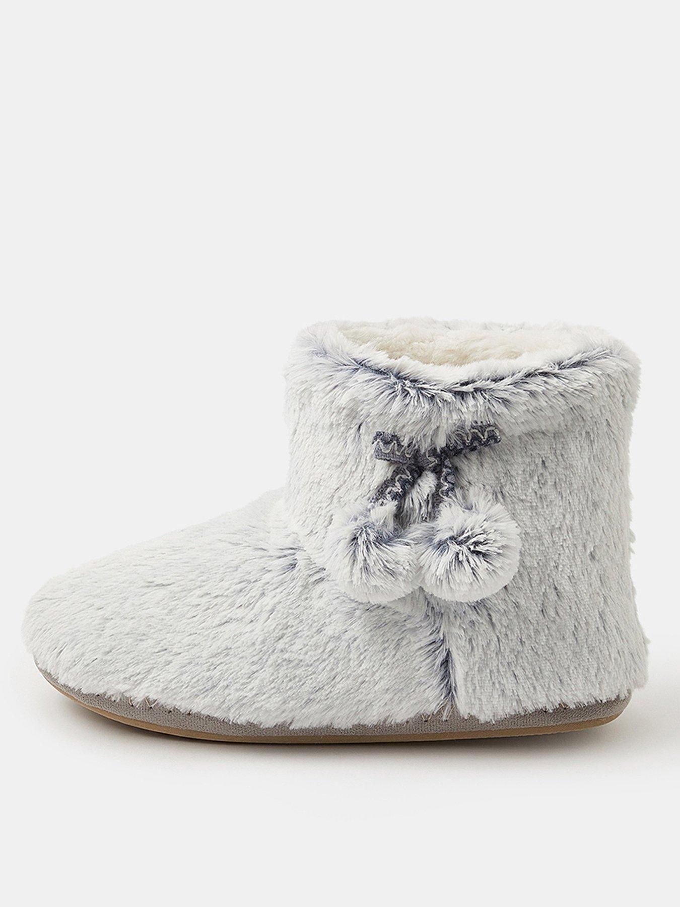 Accessorize Super Soft Pom Pom Slipper Boots - Grey | Very
