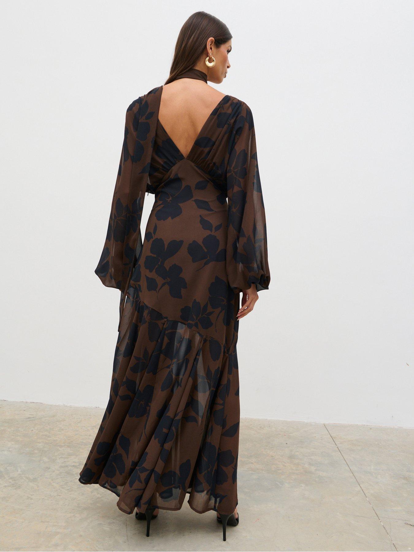 Pretty Lavish Petula Batwing Scarf Maxi Dress - Brown | Very