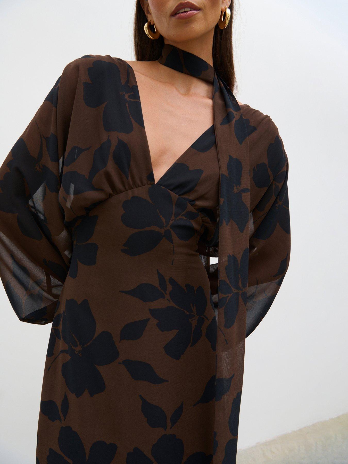 Pretty Lavish Petula Batwing Scarf Maxi Dress - Brown | Very