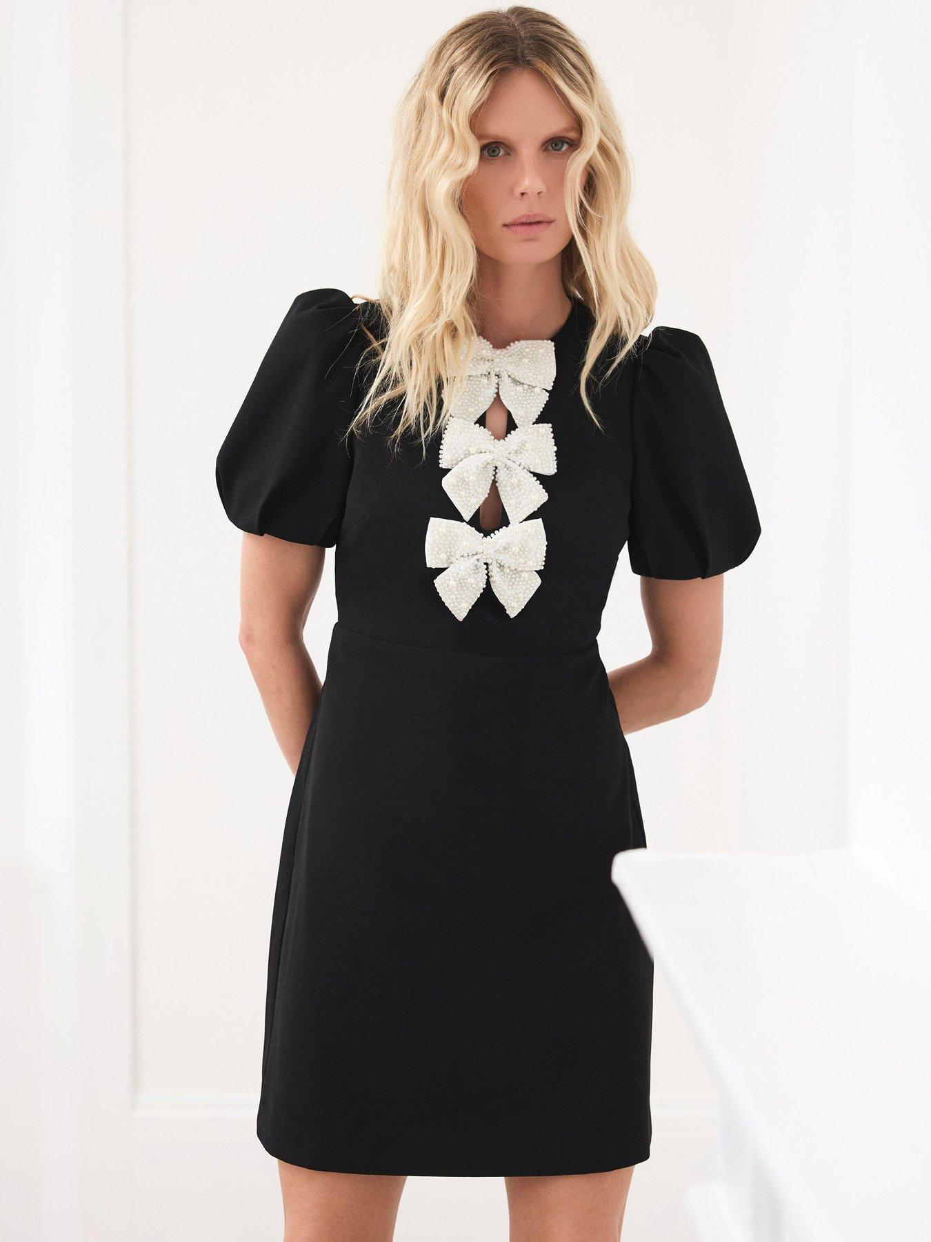 Mint Velvet Bow Detail Mini Dress - Black | Very