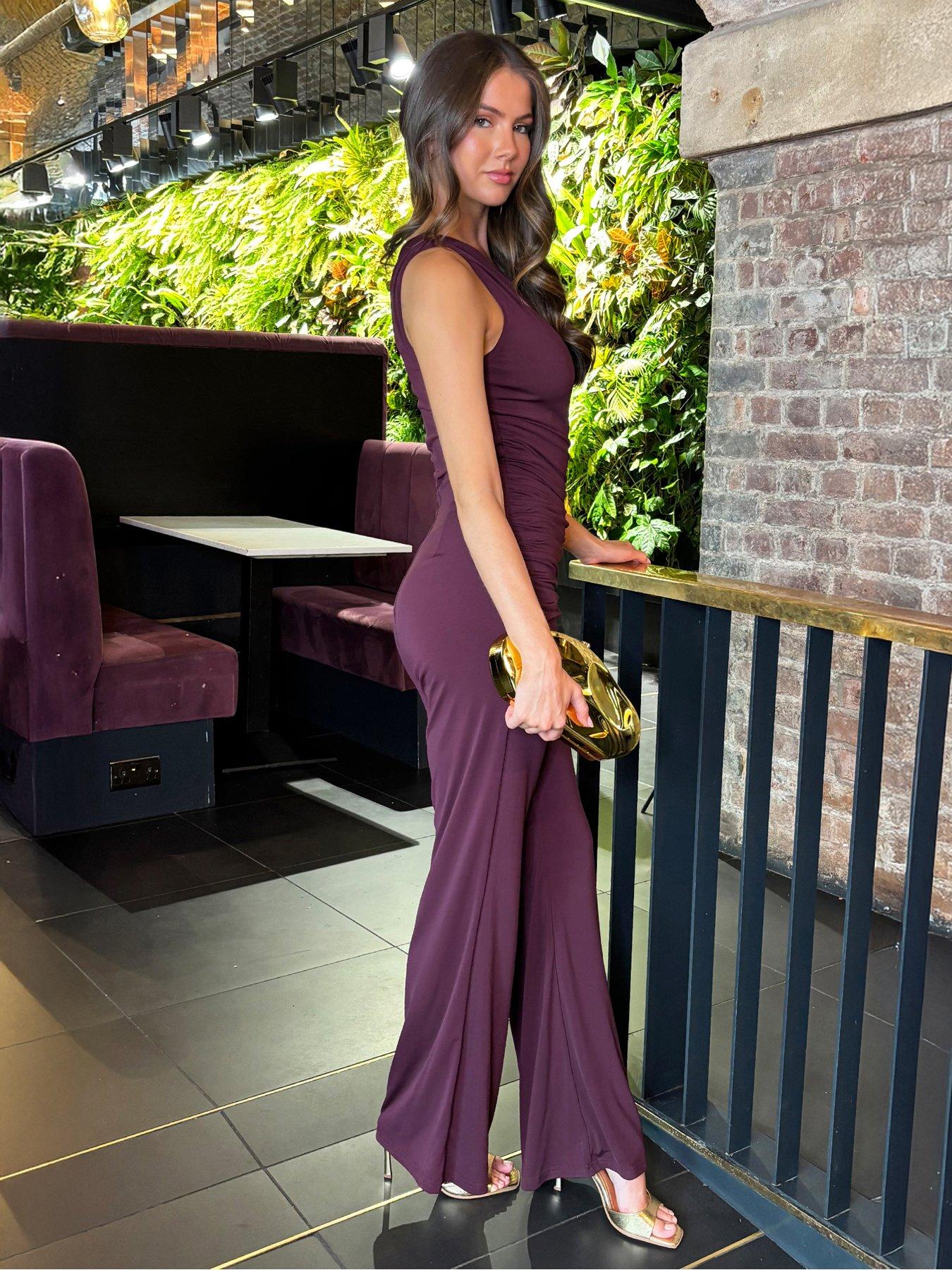 AX Paris Dark Plum One Shoulder Draped Waist Jumpsuit - Purple | Very