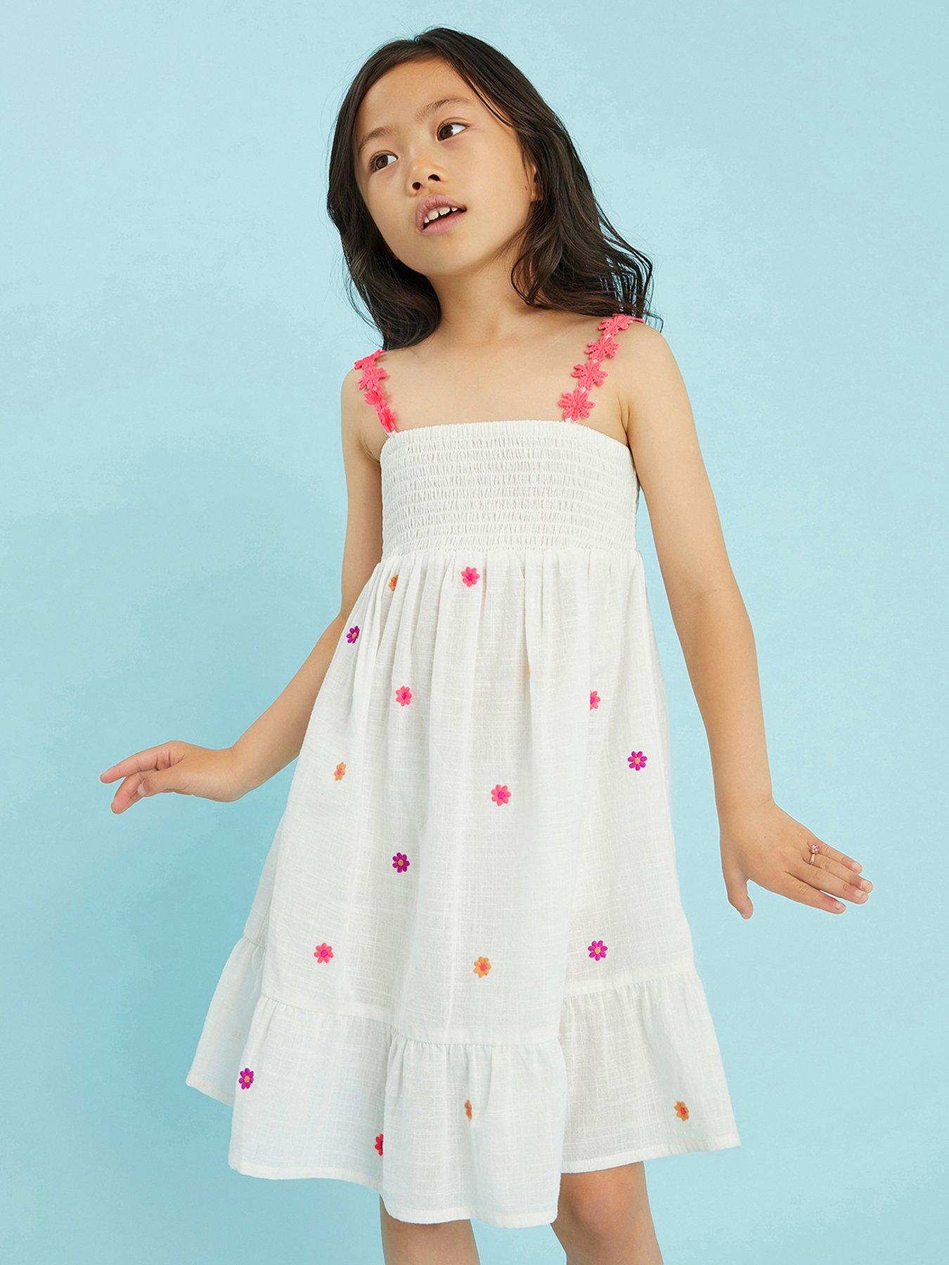 Accessorize Girls Embroidery Flower Dress - White | Very