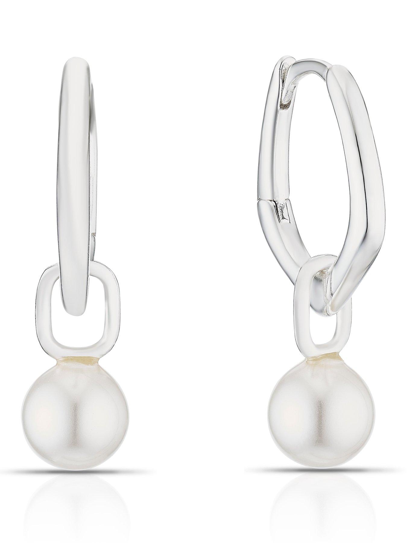 H. Samuel Sterling Silver Pearl Drop Organic Hoop Earrings | Very