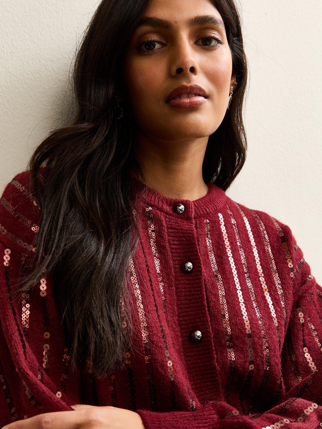 New Look Burgundy Sequin Embellished Cardigan | Very