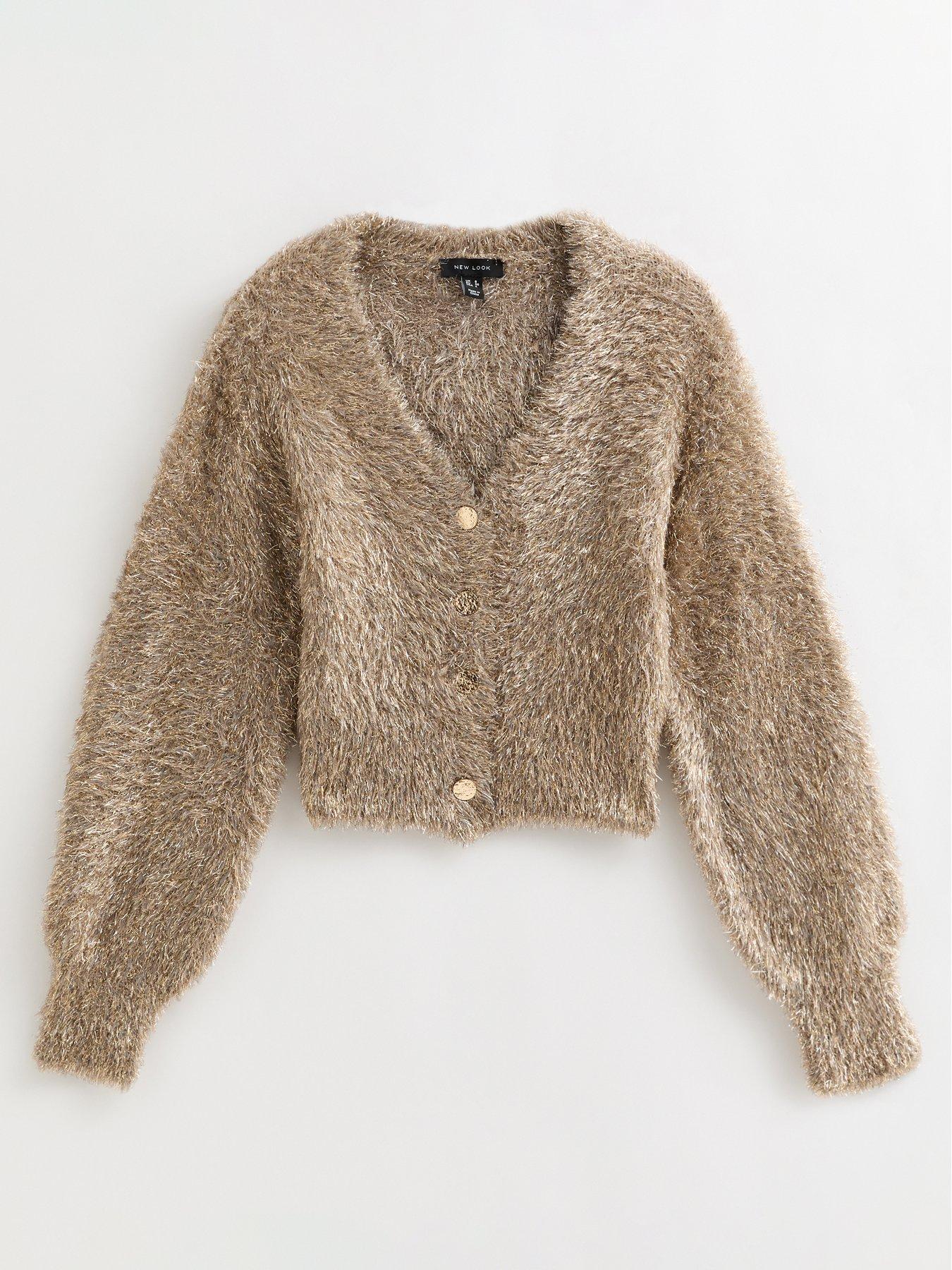 New Look Sparkle Knit V-neck Cardigan - Gold | Very