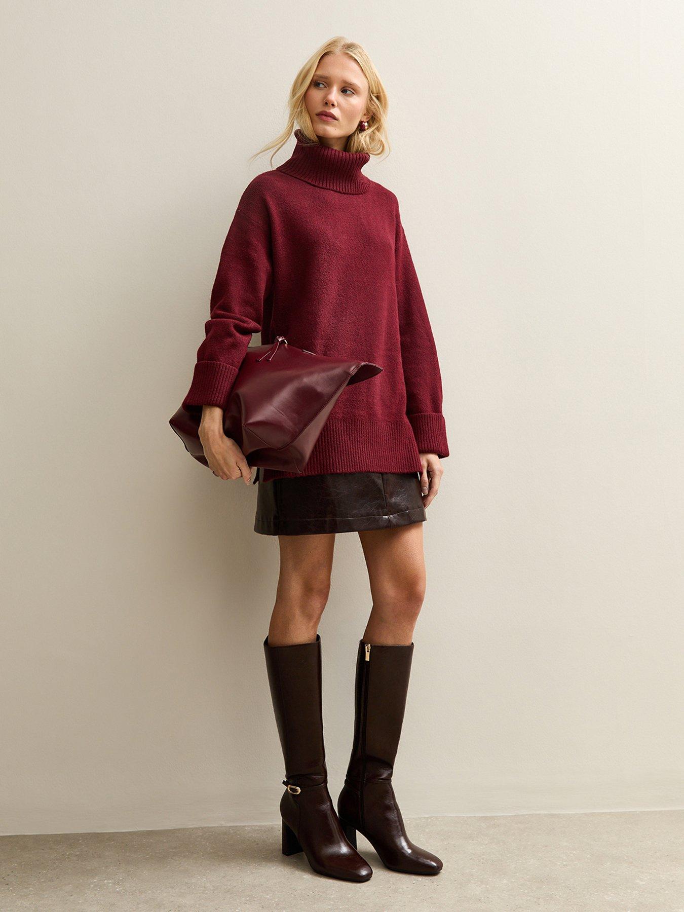 New Look Dark Red Longline Roll Neck Jumper | Very