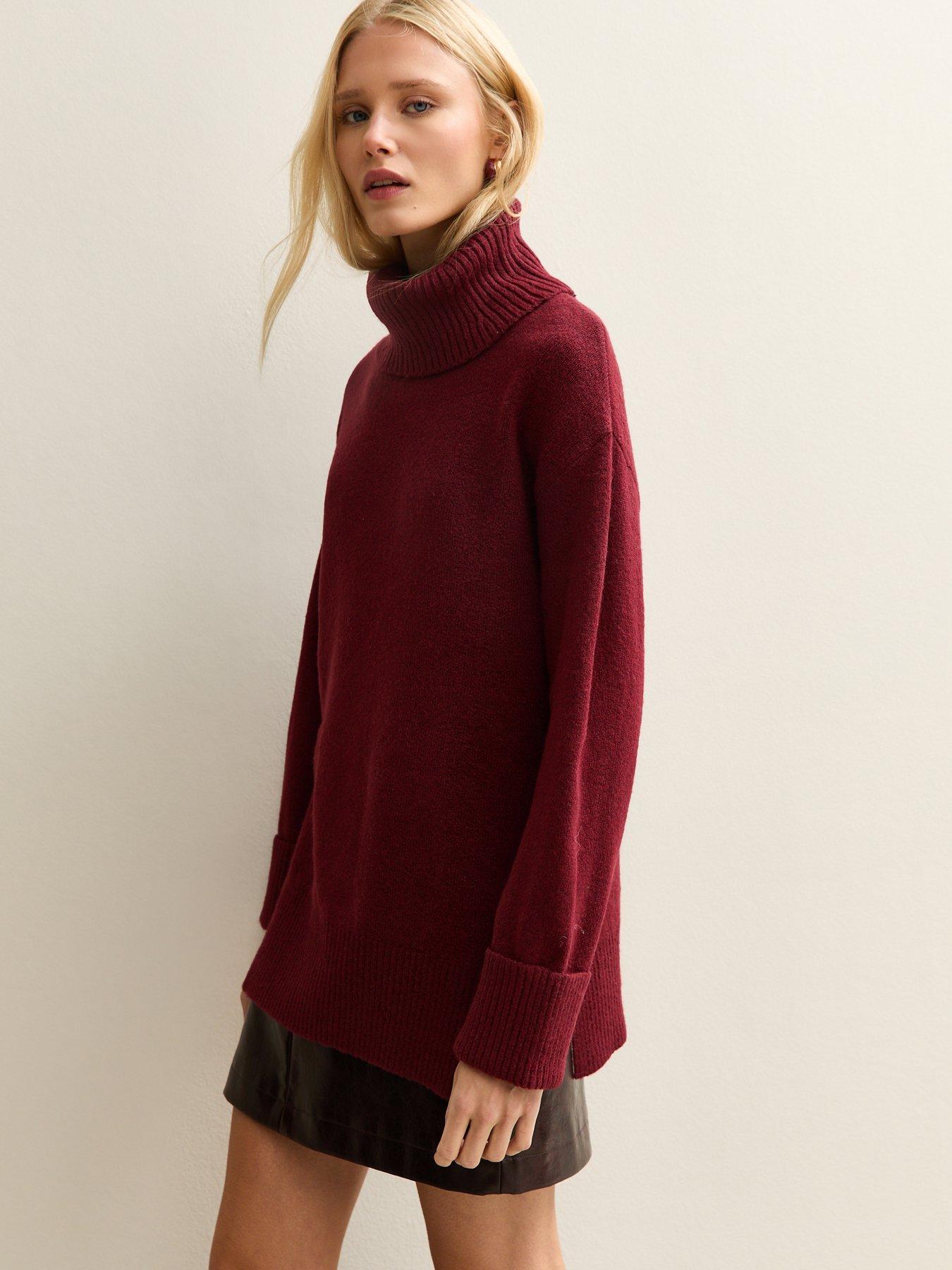 New Look Dark Red Longline Roll Neck Jumper | Very