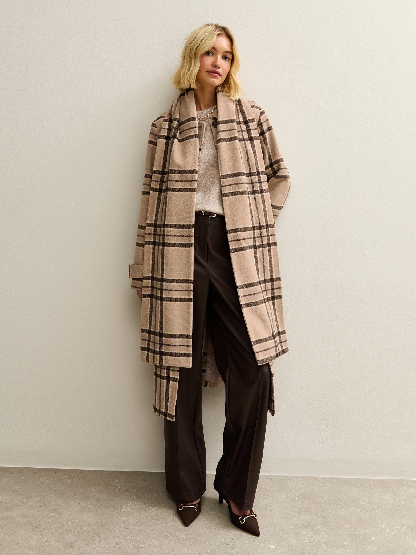 New Look Beige Checked Collared Jacket And Matching Scarf | Very