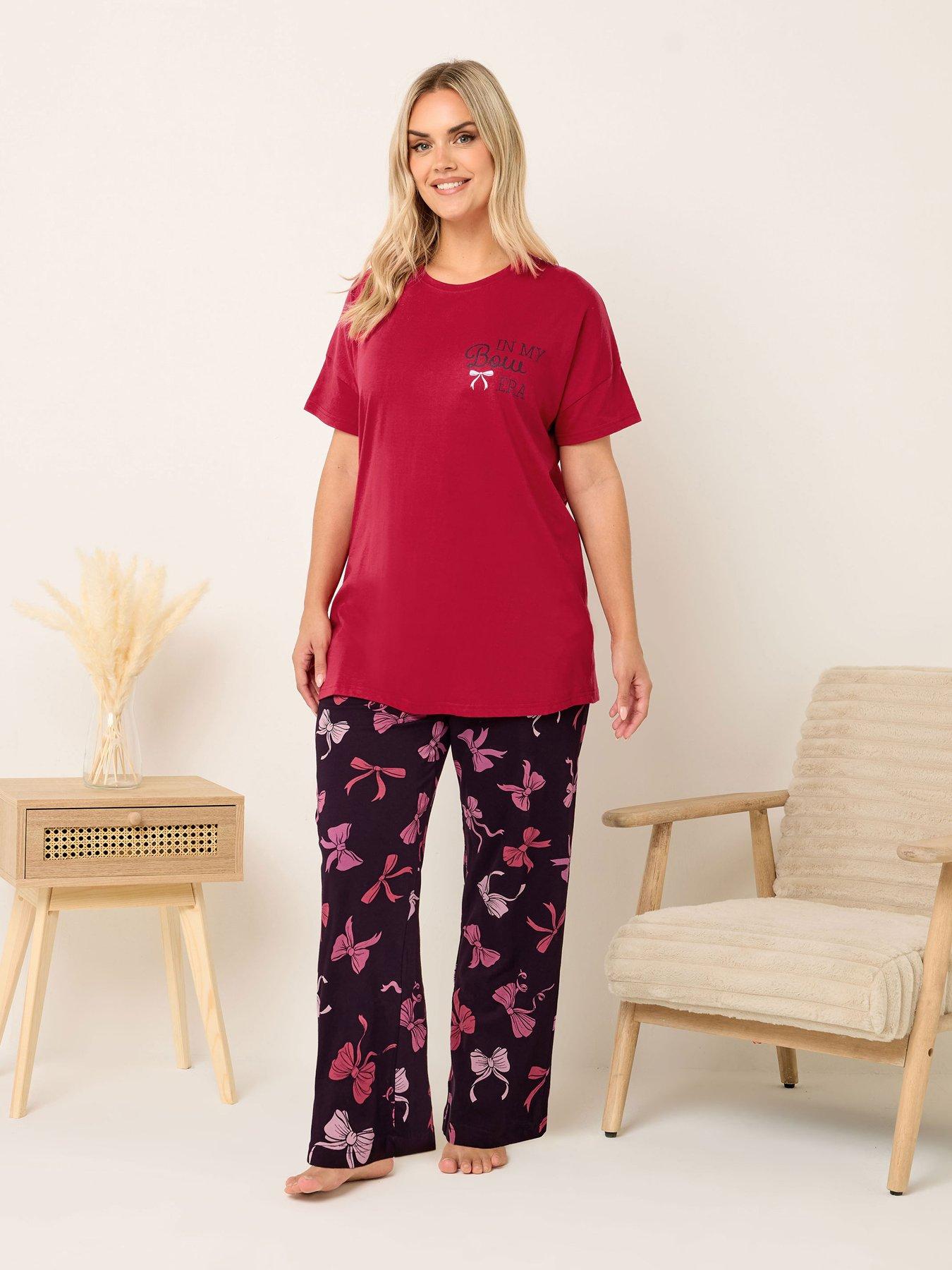 Yours Curve Bow Short Sleeve Wide Leg Pj Set - Red | Very
