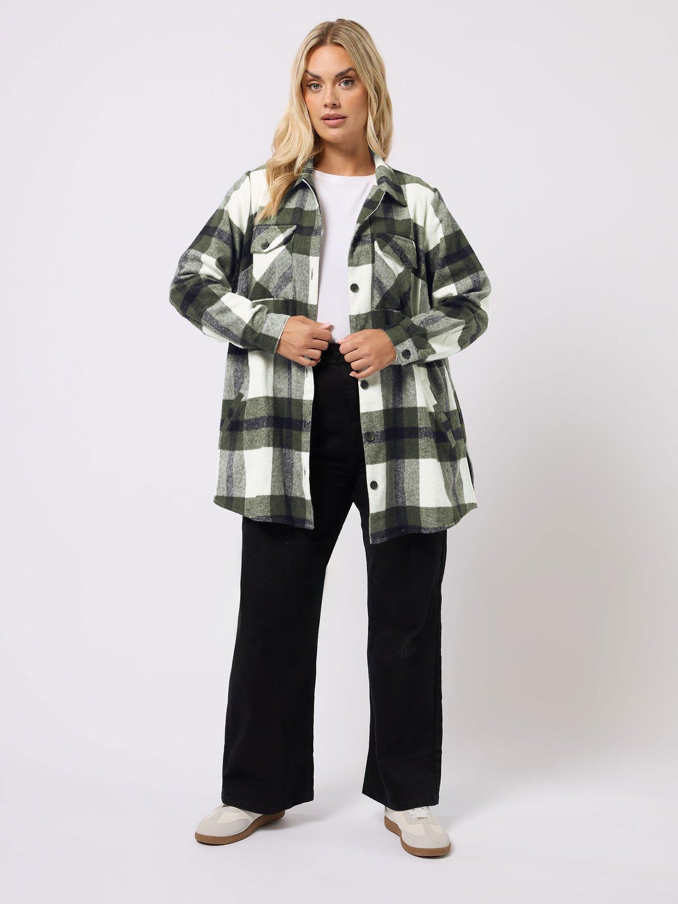 Yours Curve Check Shacket - Green | Very