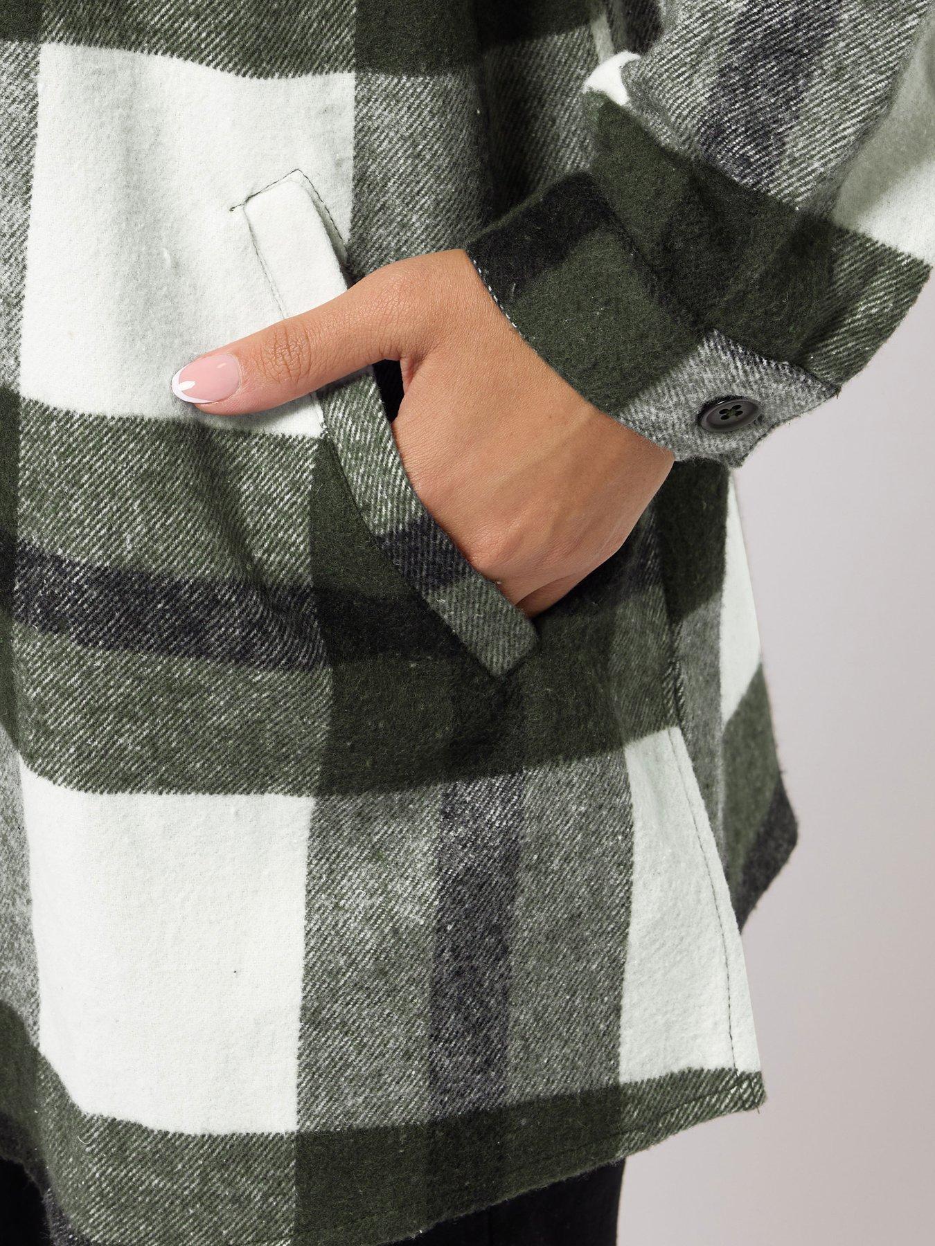 Yours Curve Check Shacket - Green | Very