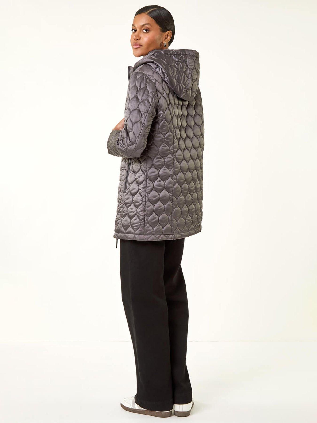 Roman Hooded Quilted Puffer Coat - Grey | Very