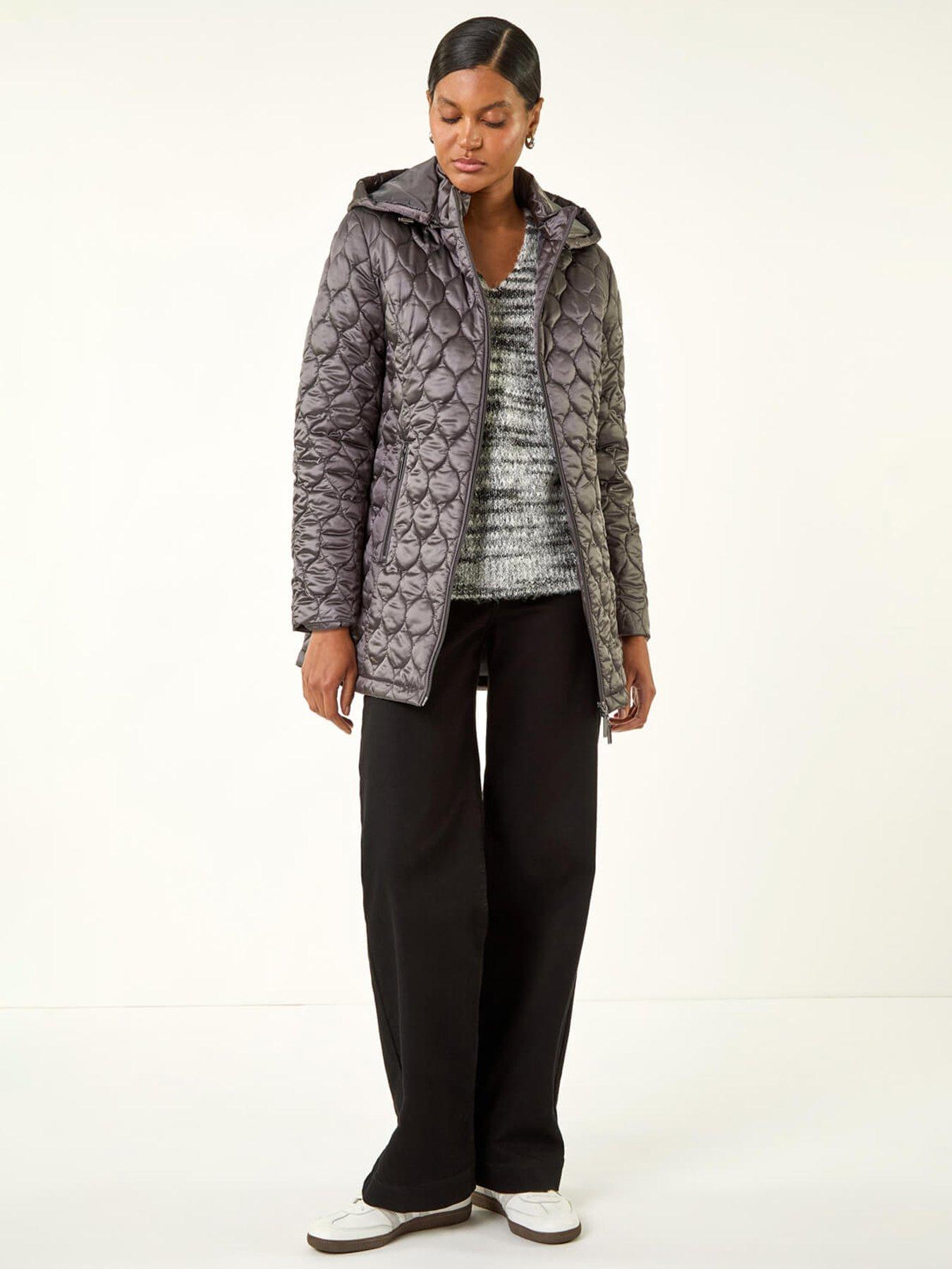 Roman Hooded Quilted Puffer Coat - Grey | Very