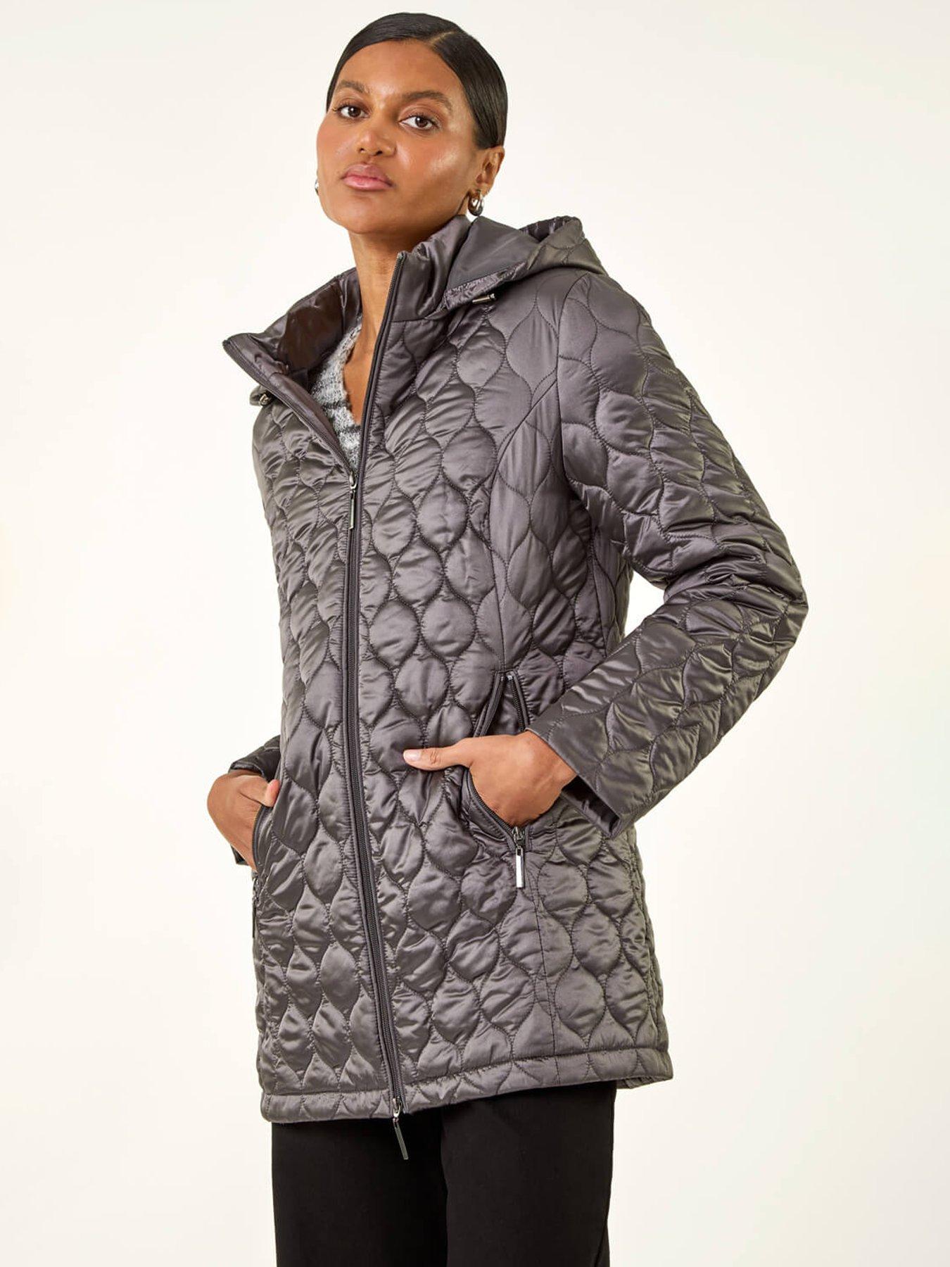 Roman Hooded Quilted Puffer Coat - Grey | Very