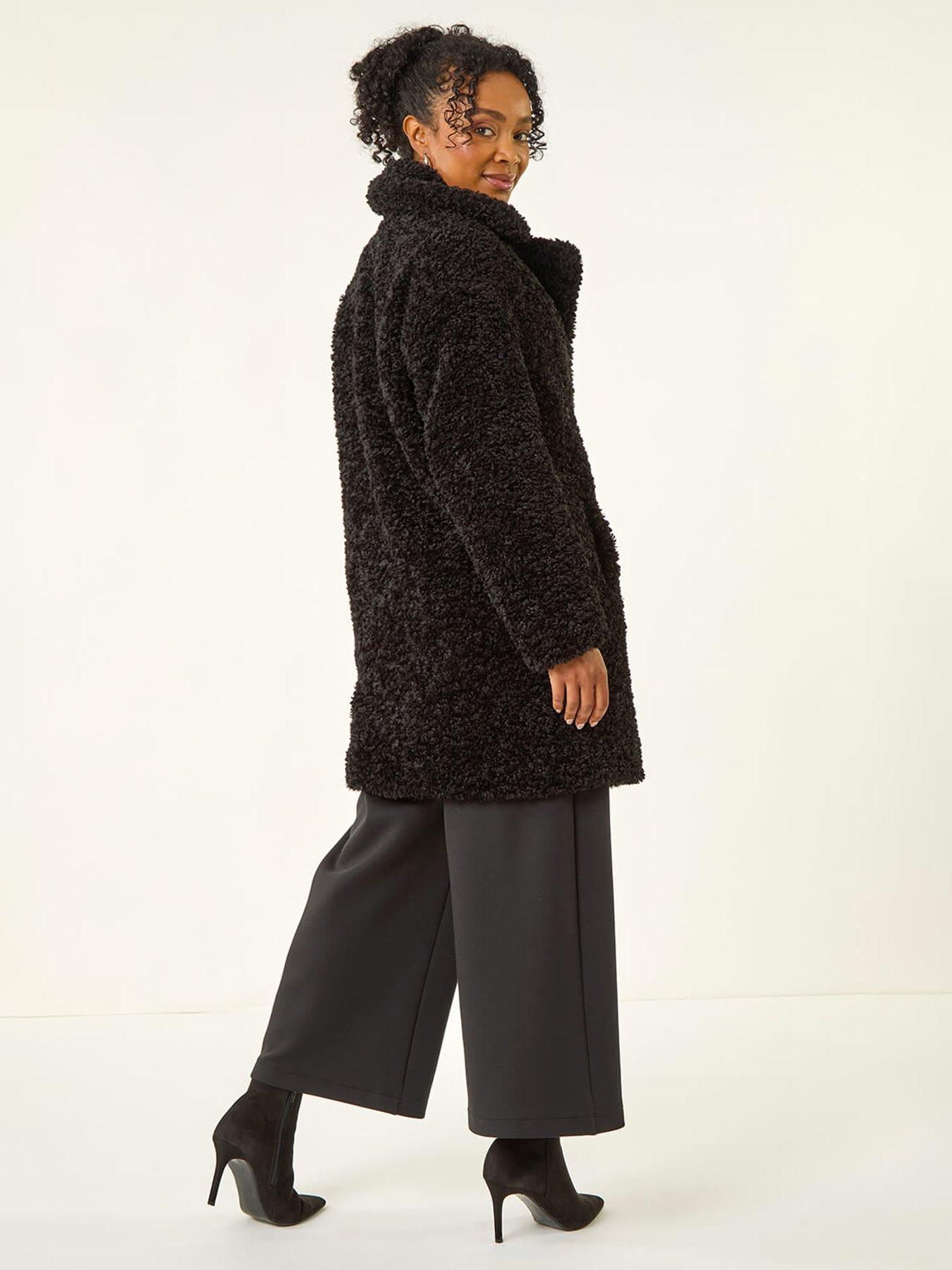 Roman Petite Teddy Longline Coat - Black | Very