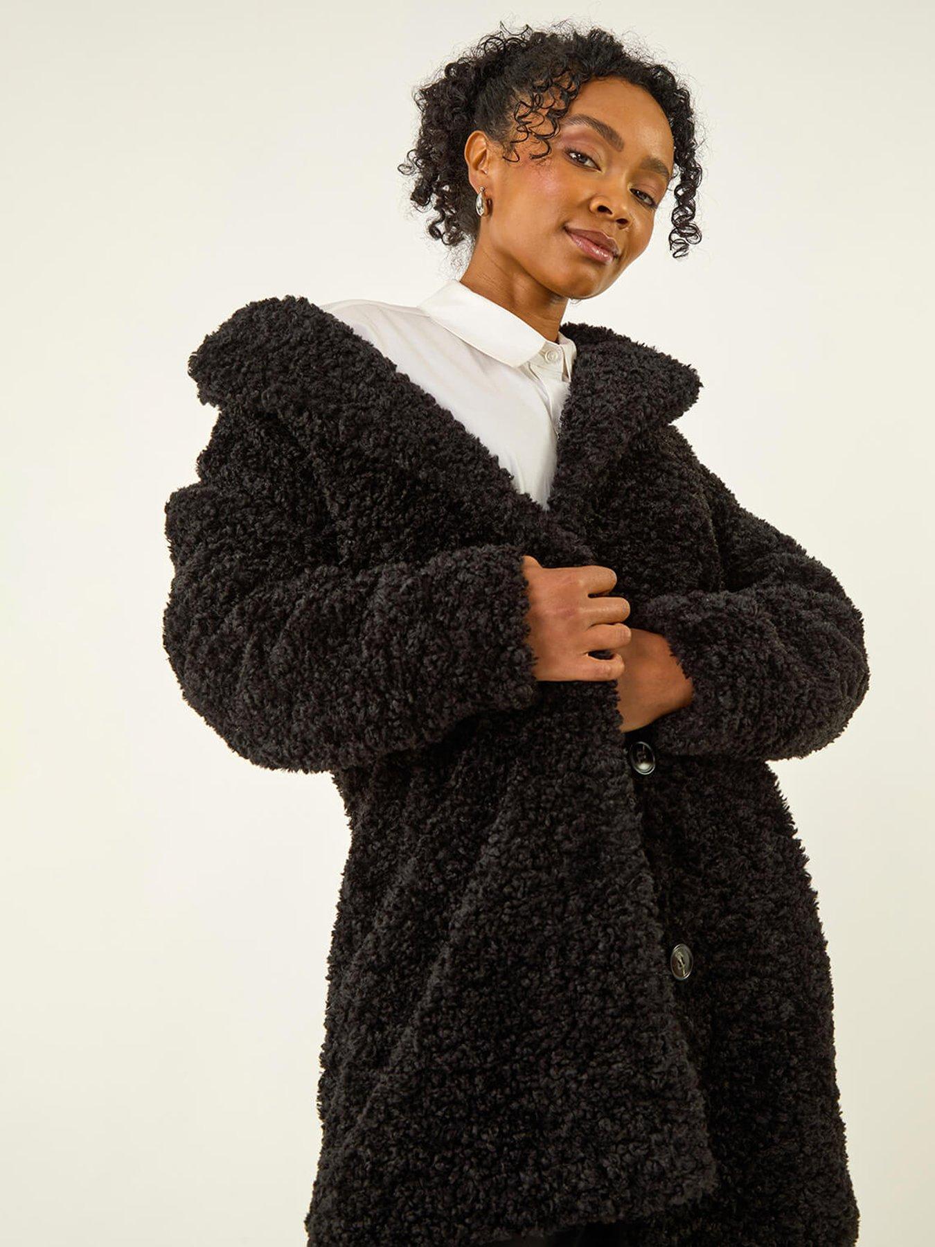 Roman Petite Teddy Longline Coat - Black | Very