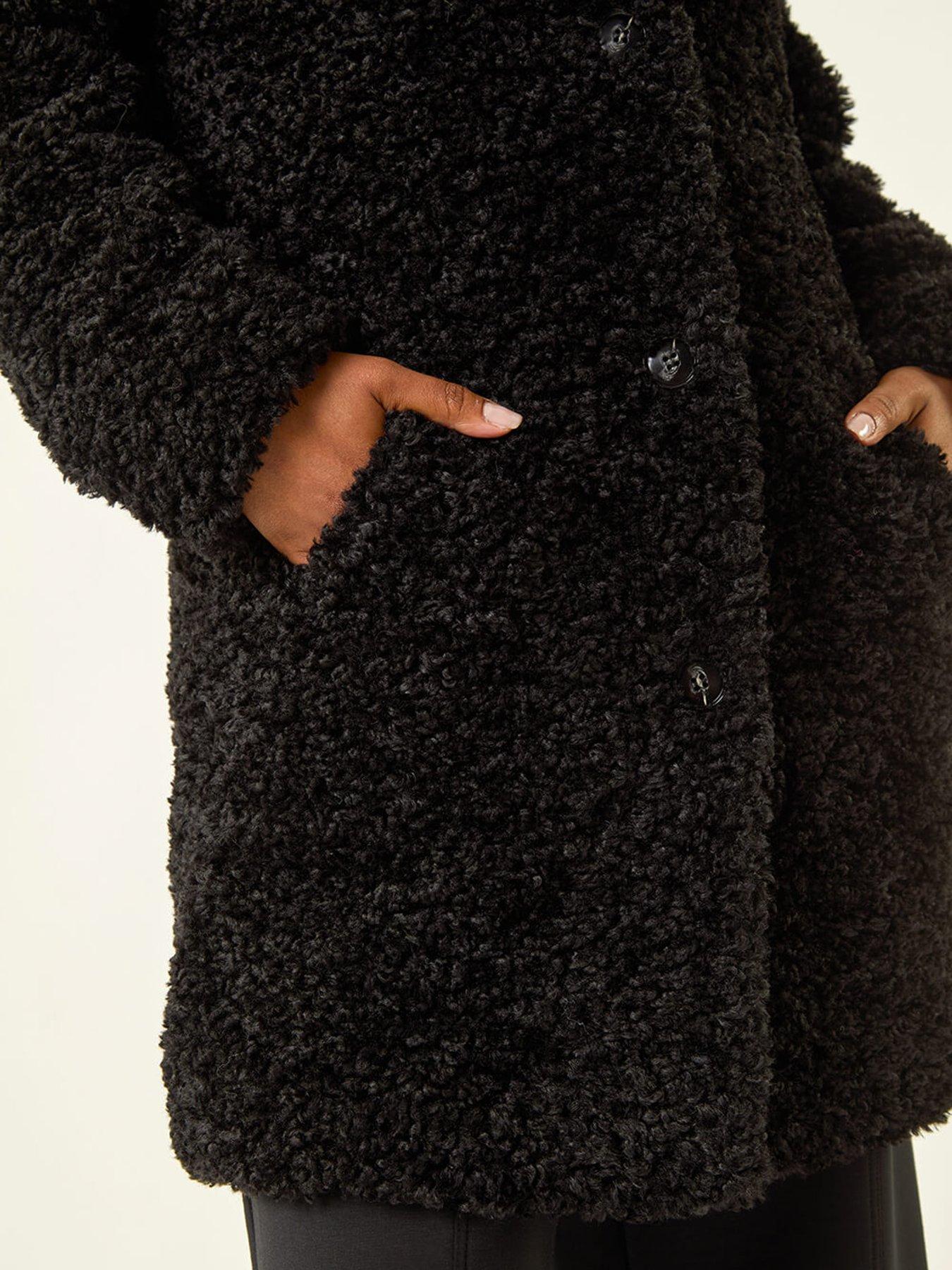 Roman Petite Teddy Longline Coat - Black | Very