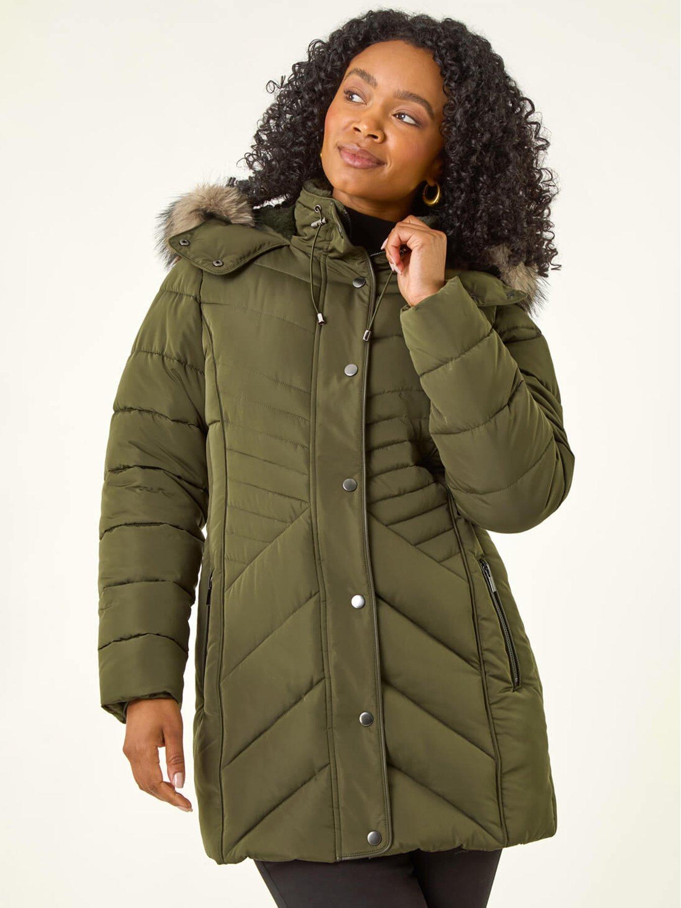 Roman Petite Longline Padded Puffer Coat - Green | Very