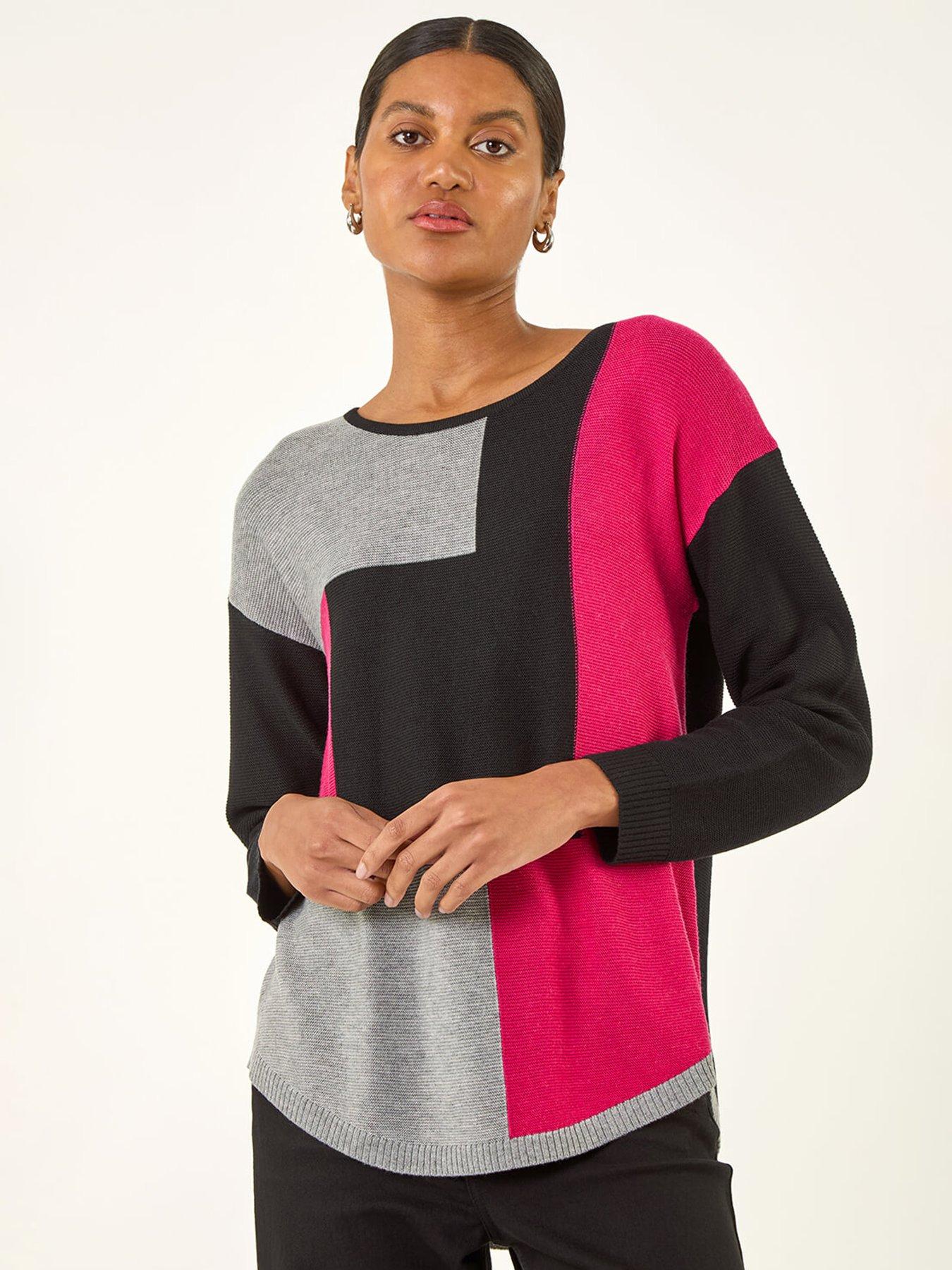 Roman Ribbed Colour Block Knit Jumper - Black | Very