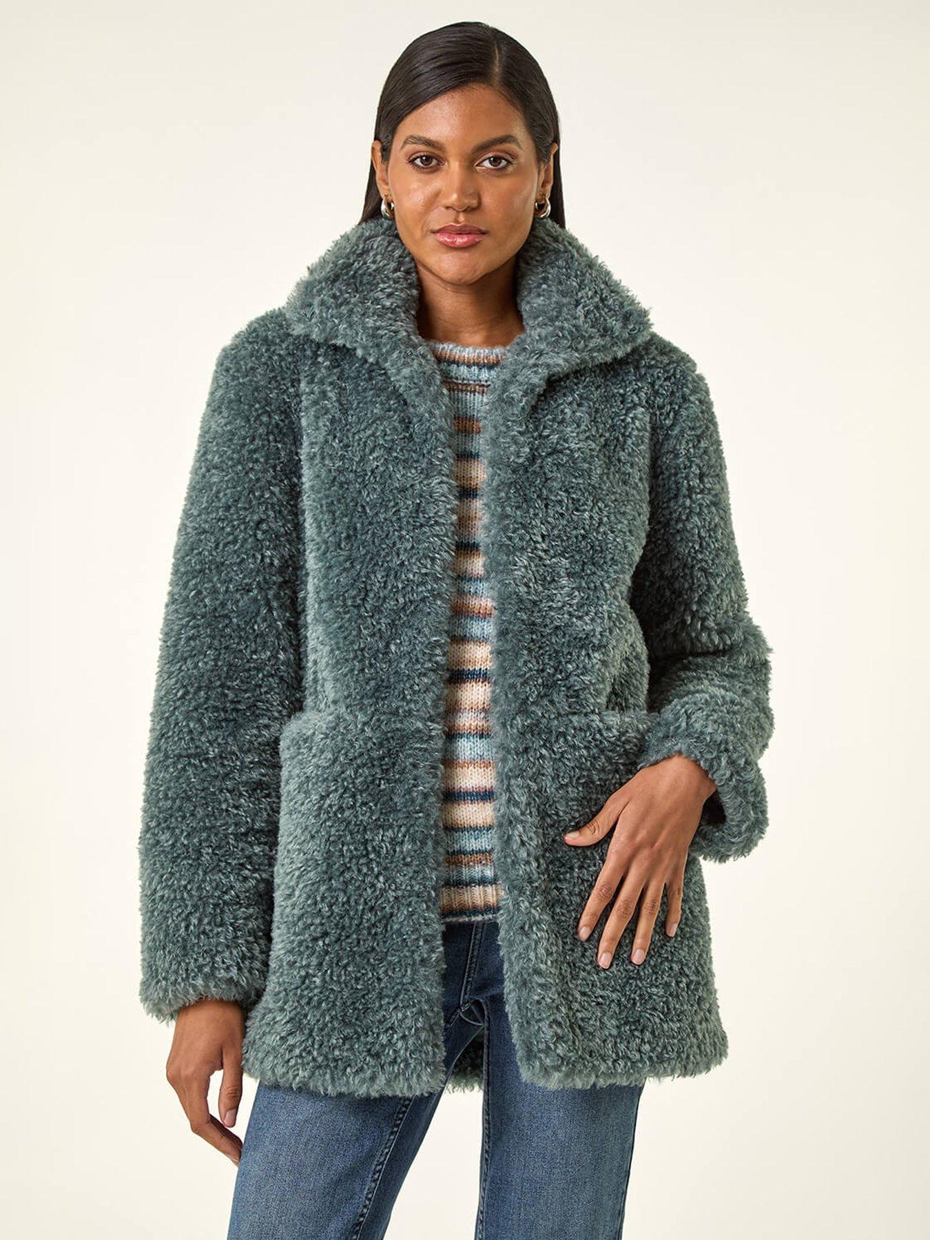 Roman Curly Soft Borg Coat - Grey | Very