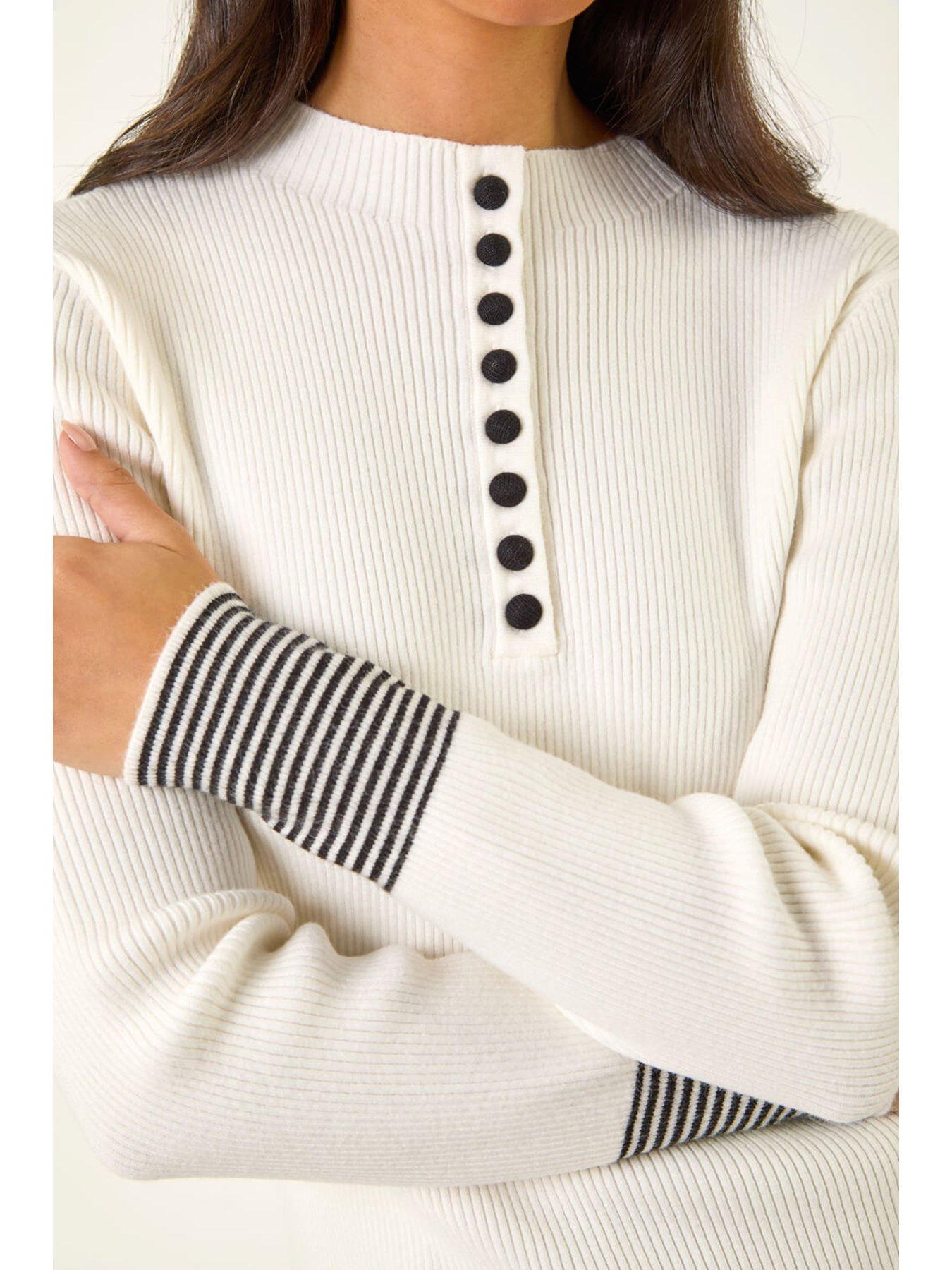 Roman Dusk Buttoned Ribbed Knit Jumper - White | Very
