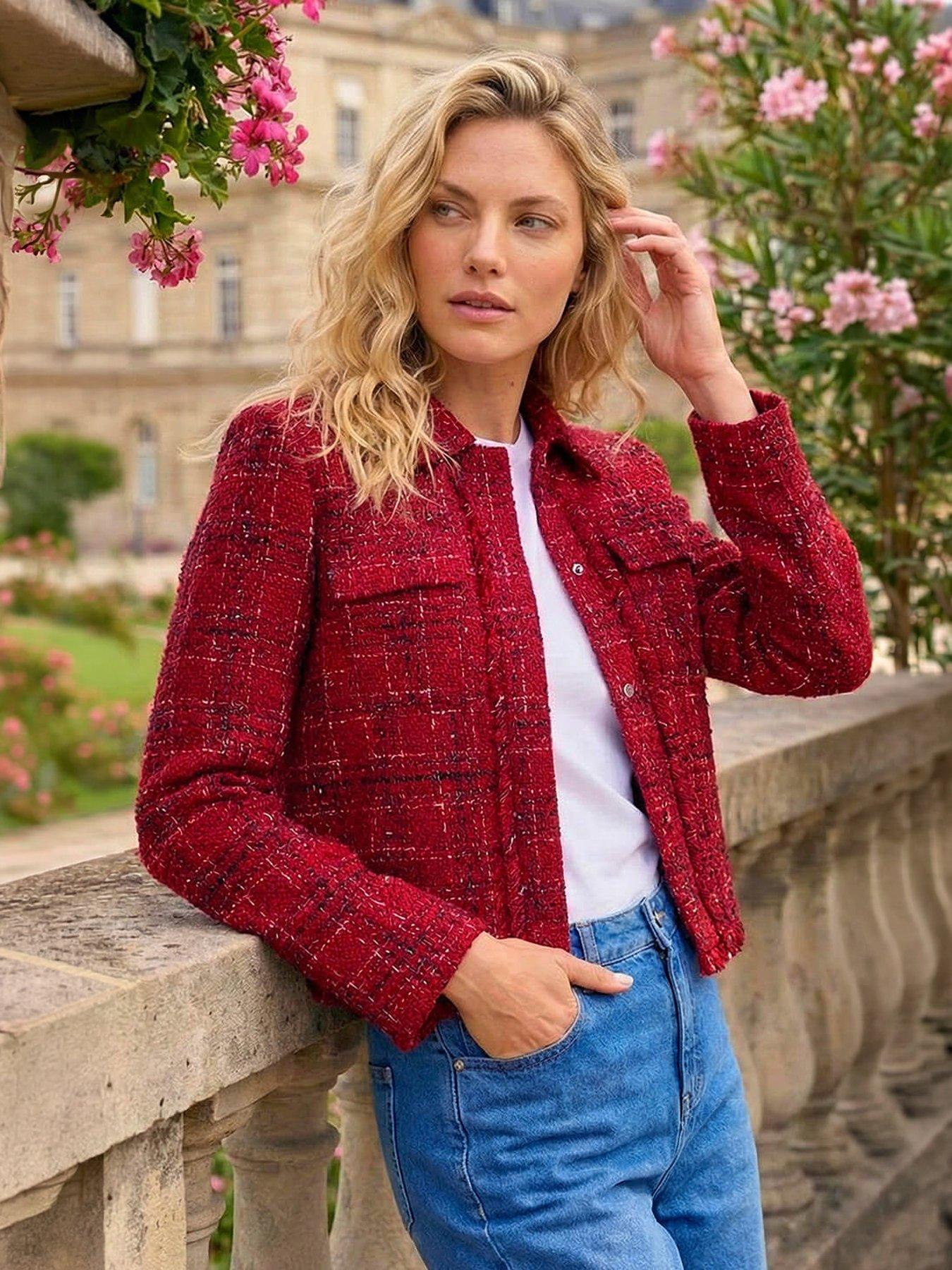 Roman Luxury Boucle Textured Jacket - Red | Very