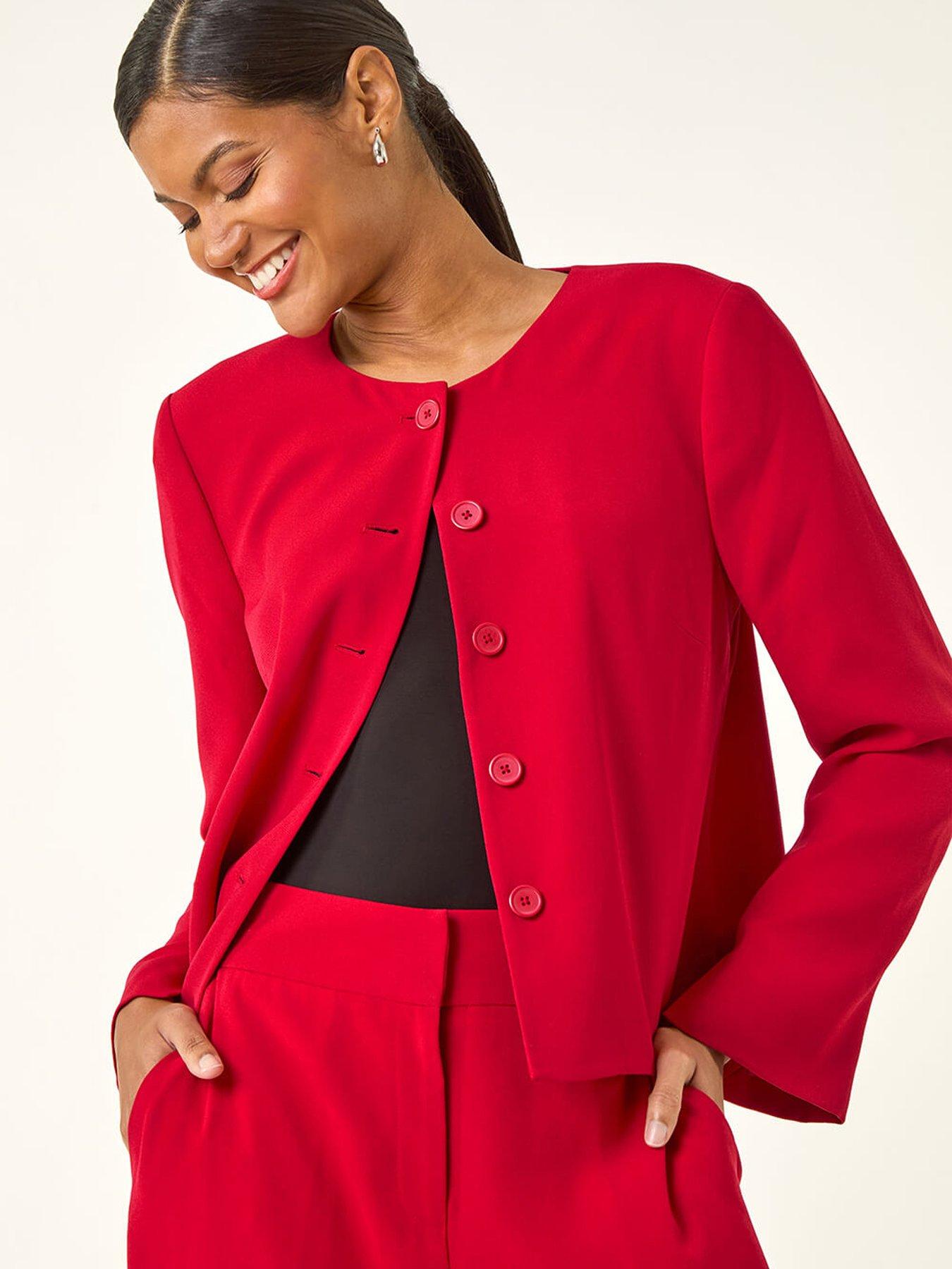 Roman Crepe Textured Suit Jacket - Red | Very
