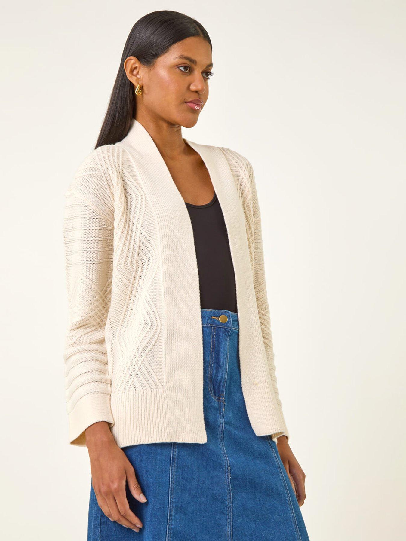 Roman Textured Knit Cardigan - White | Very