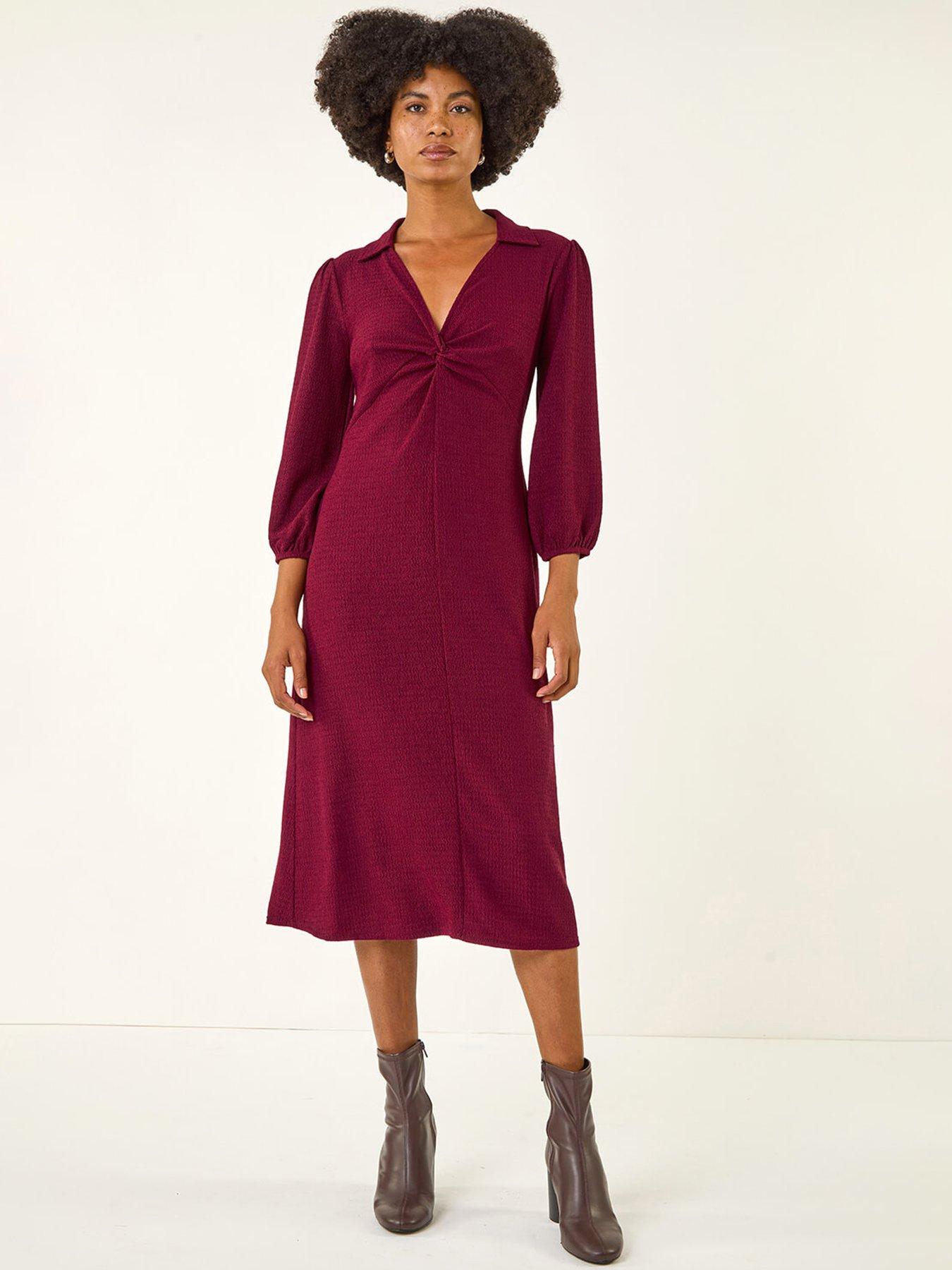 Roman Textured Collared Twist Front Dress - Red | Very