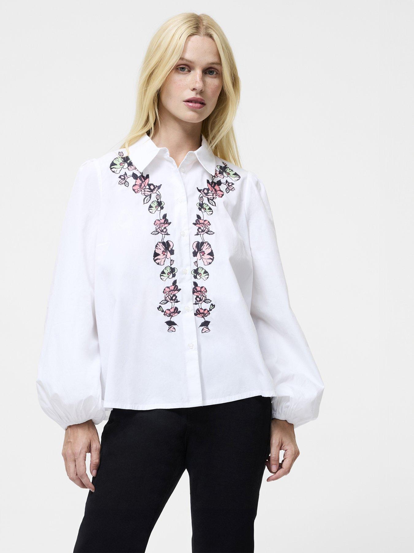 French Connection Cotton Embellished Long Sleeve Elastic Cuffs Button ...