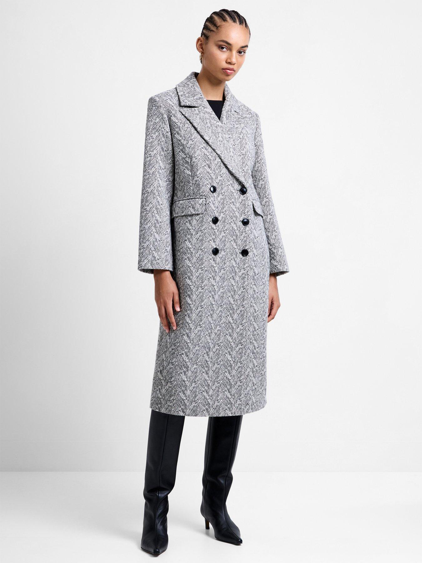 French Connection Double Breasted Structured Herringbone Coat - Multi ...