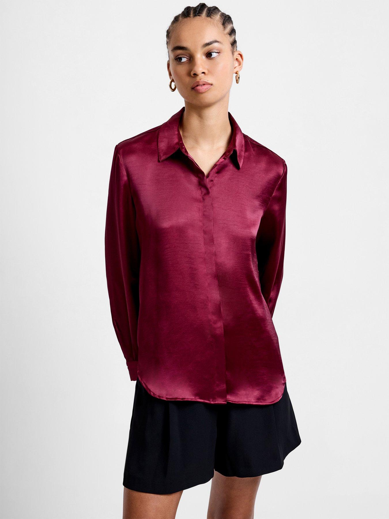French Connection Satin Style Long Sleeve Button Up Shirt - Red | Very