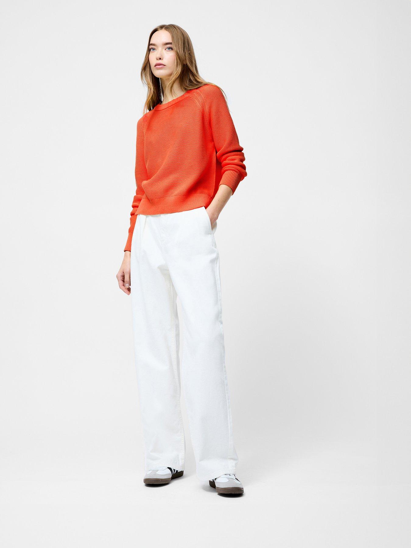 French Connection Cotton Ribbed Crew Neck Knit Jumper - Orange | Very
