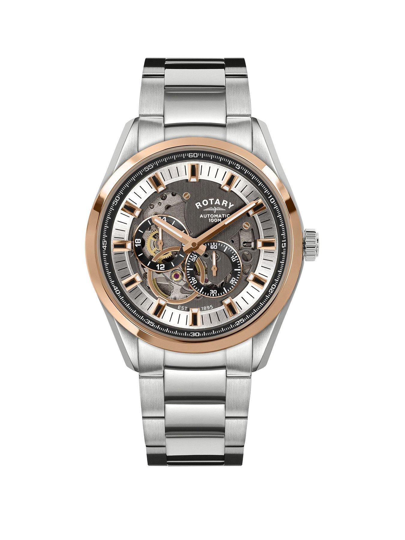 Rotary Men's Seamatic Eclipse 100M Water Resistance Silver & Rose Gold ...