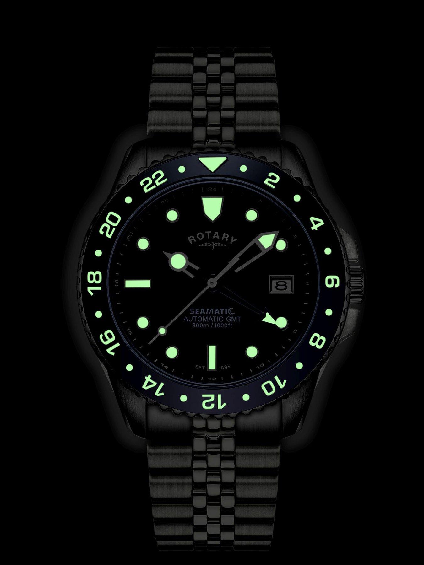 Rotary Men's Seamatic GMT 300M Water Resistance Blue Dial Stainless ...