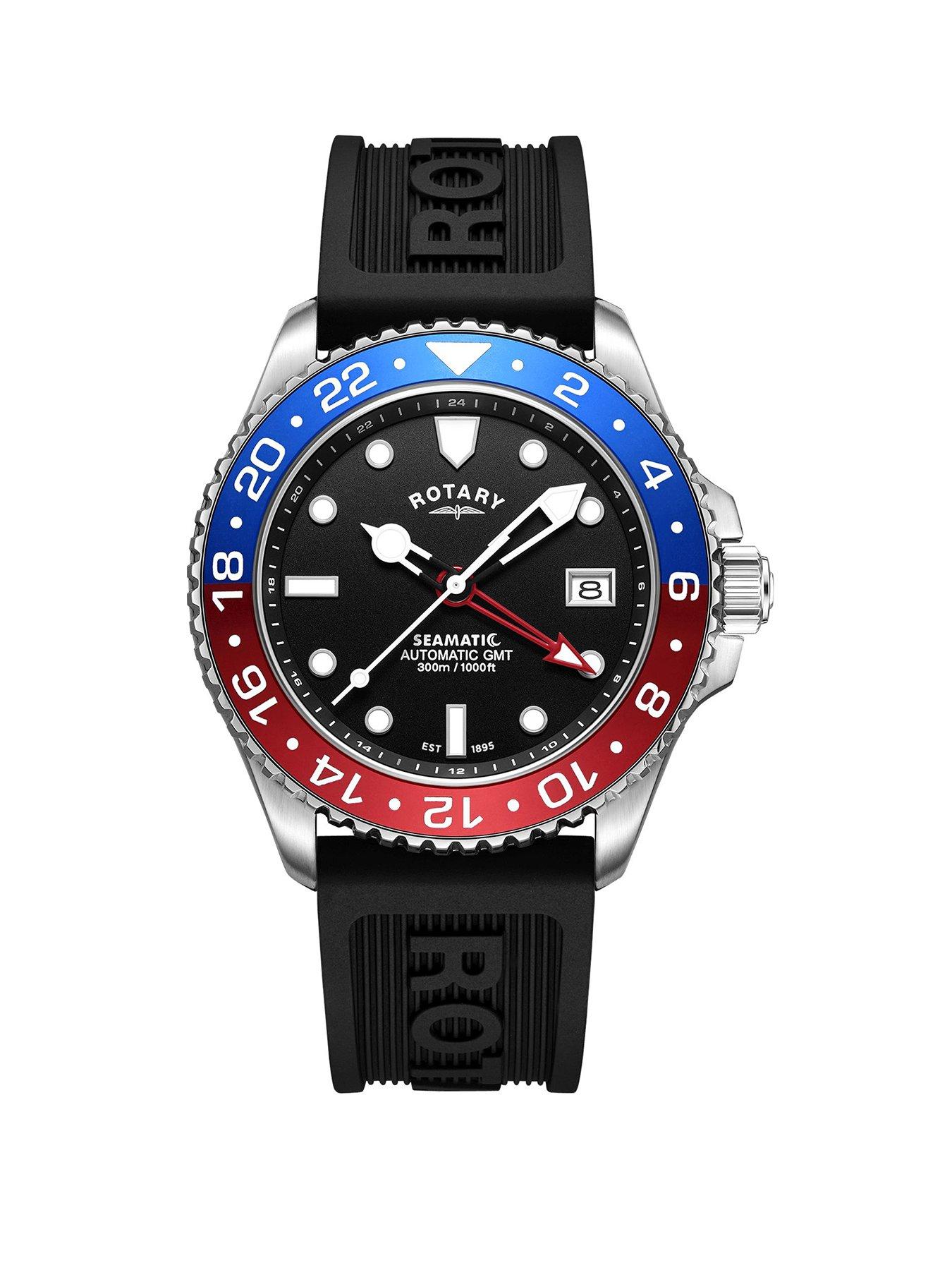 Rotary Men's Seamatic GMT 300M Water Resistance Stainless Steel Black ...