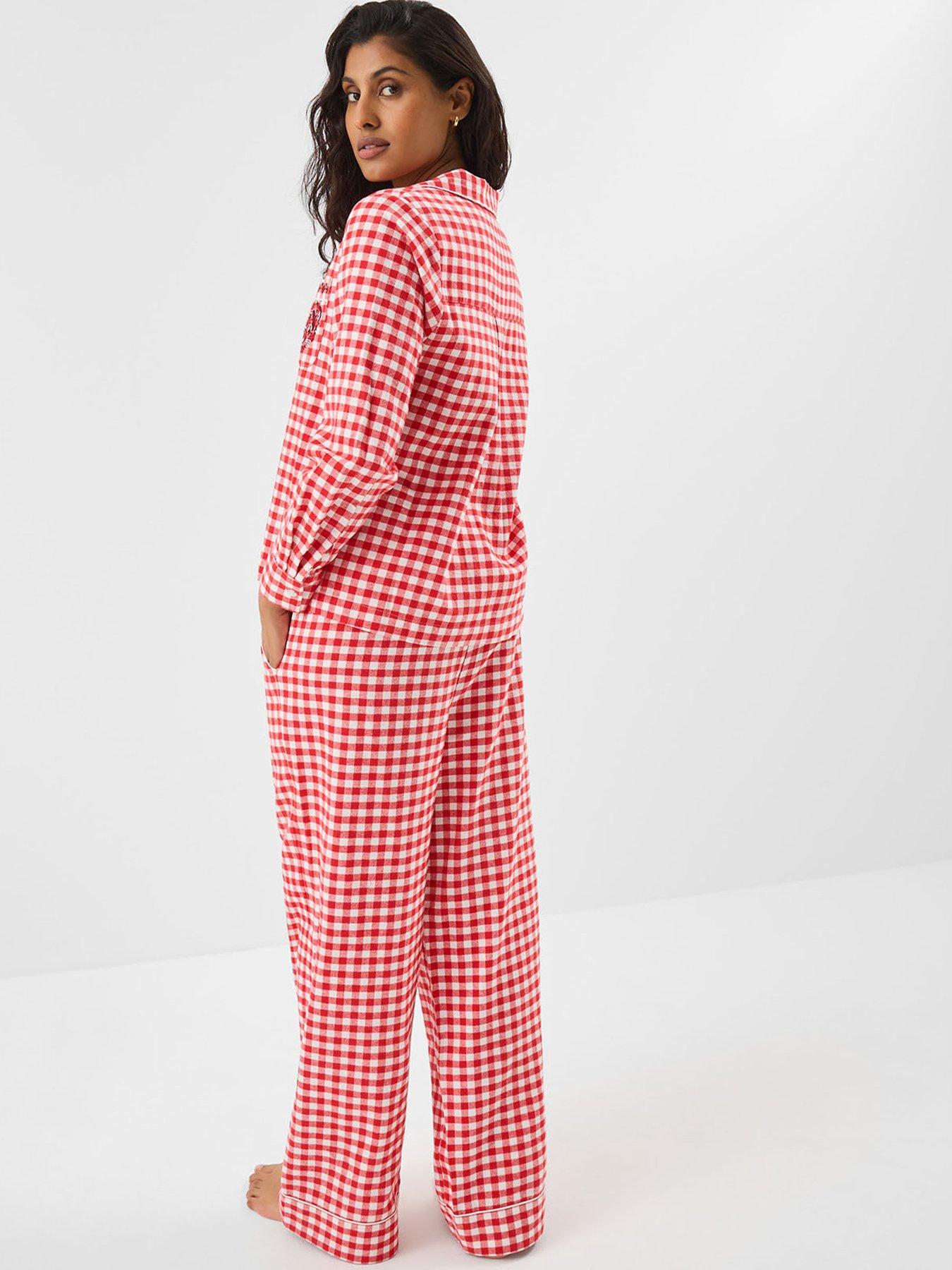 Accessorize Gingham Flannel Embroidery Pyjama Set - Red | Very