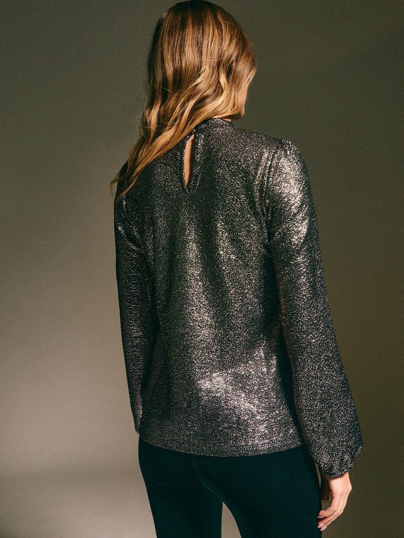 New Look Gold Sparkly Keyhole Long Sleeve Top | Very