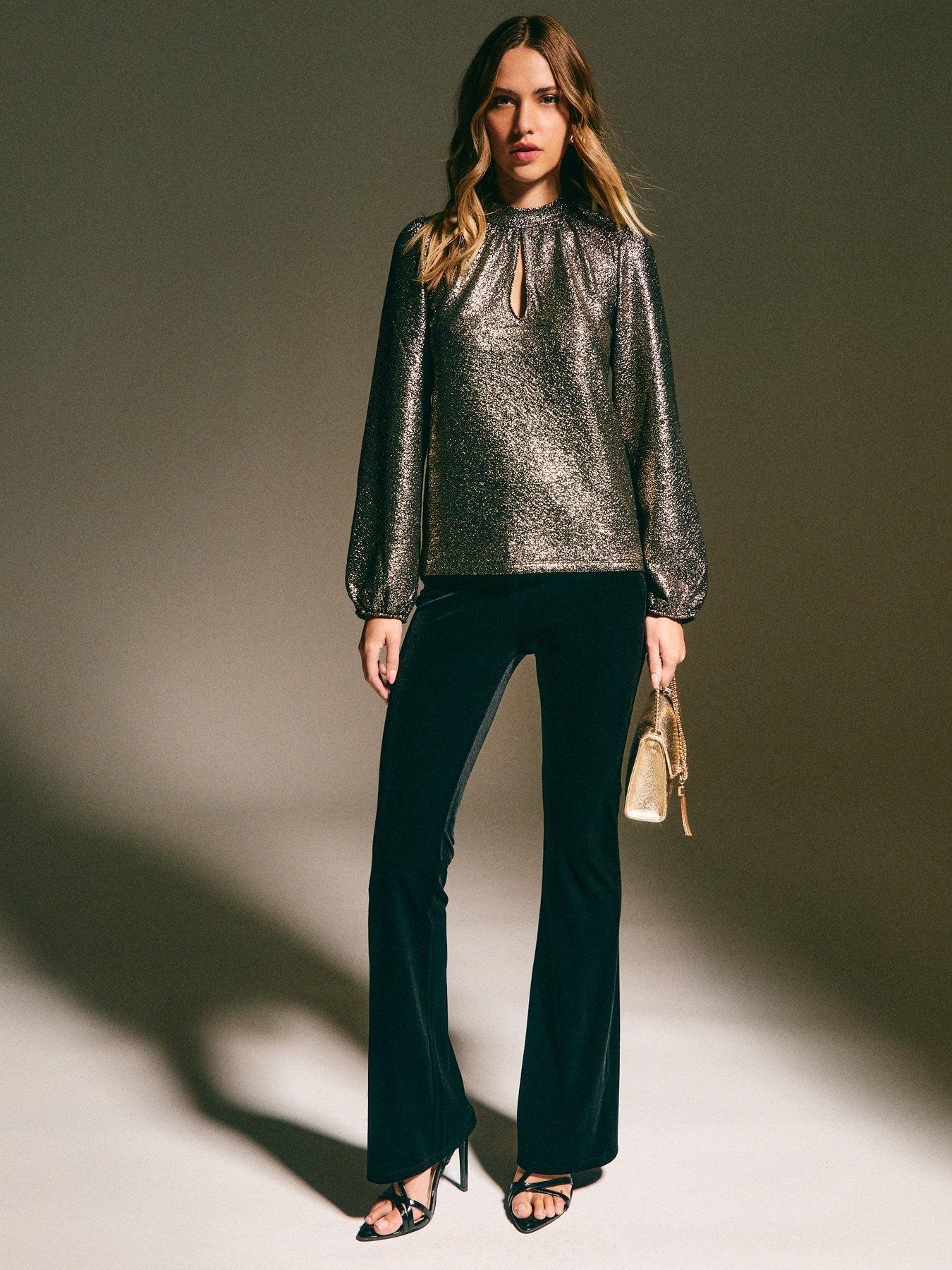 New Look Gold Sparkly Keyhole Long Sleeve Top | Very