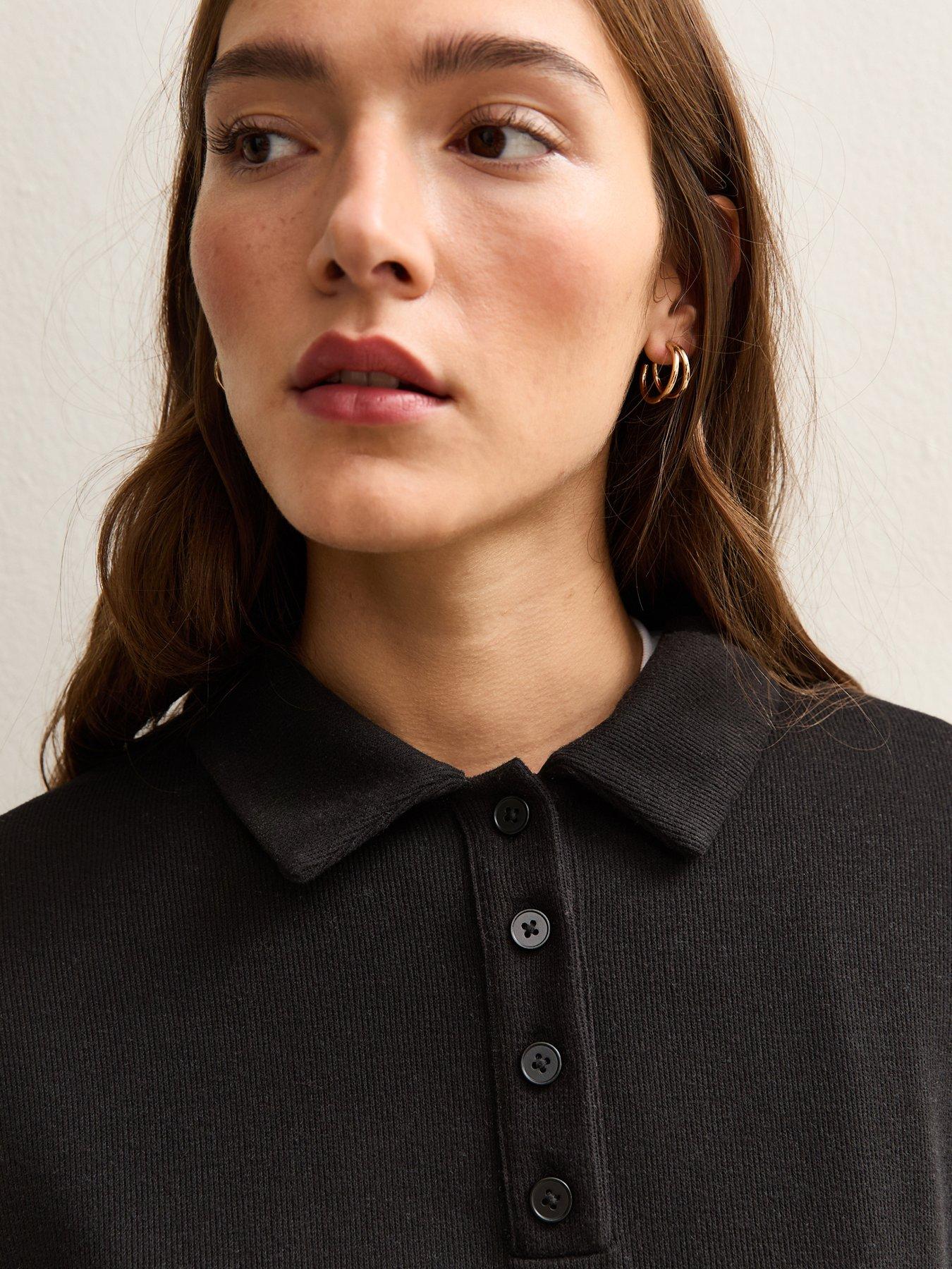 New Look Black Soft Touch Longline Button Up Polo Top | Very