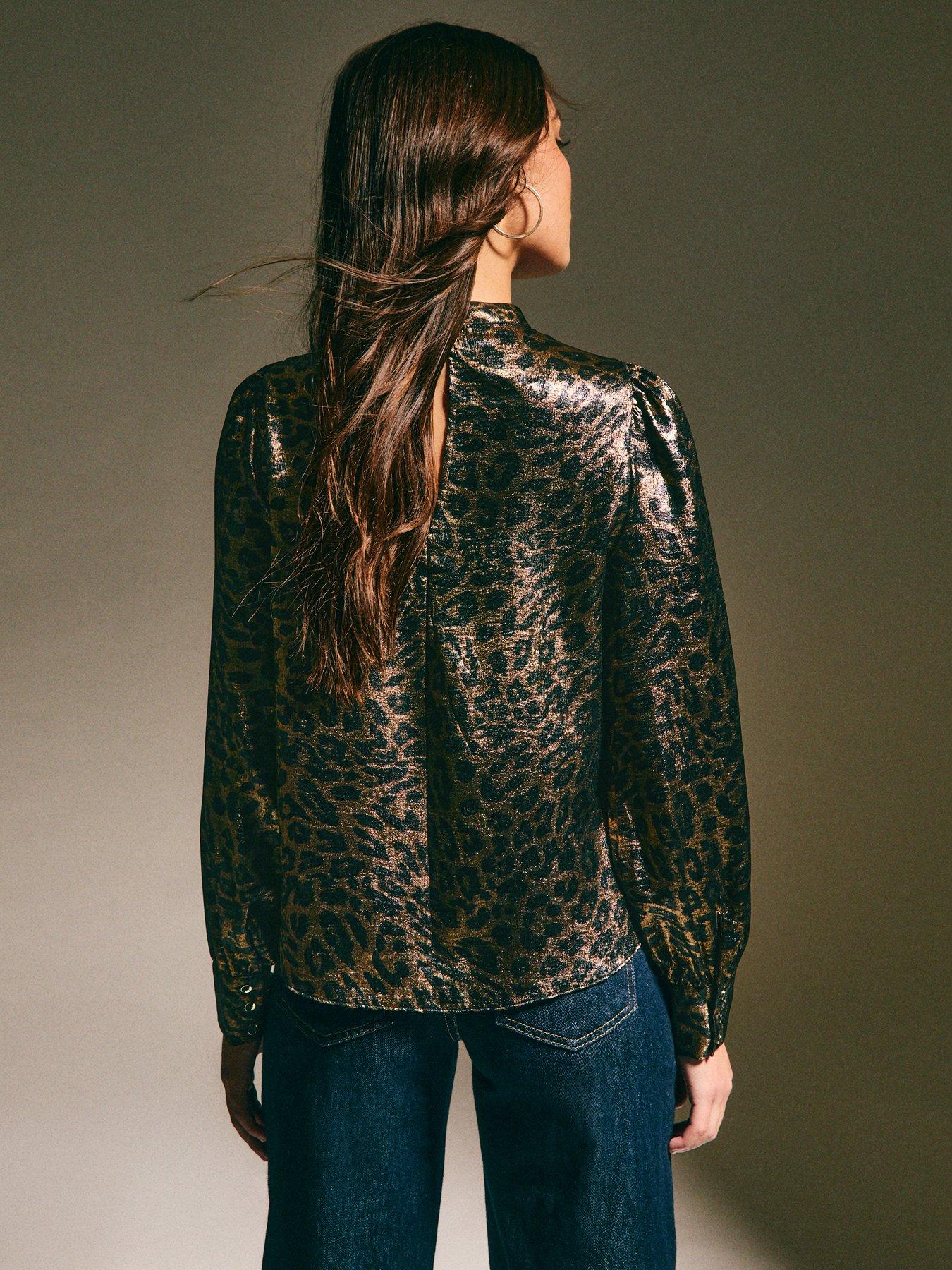 New Look Animal Print High Neck Blouse - Black/Bronze Metallic | Very