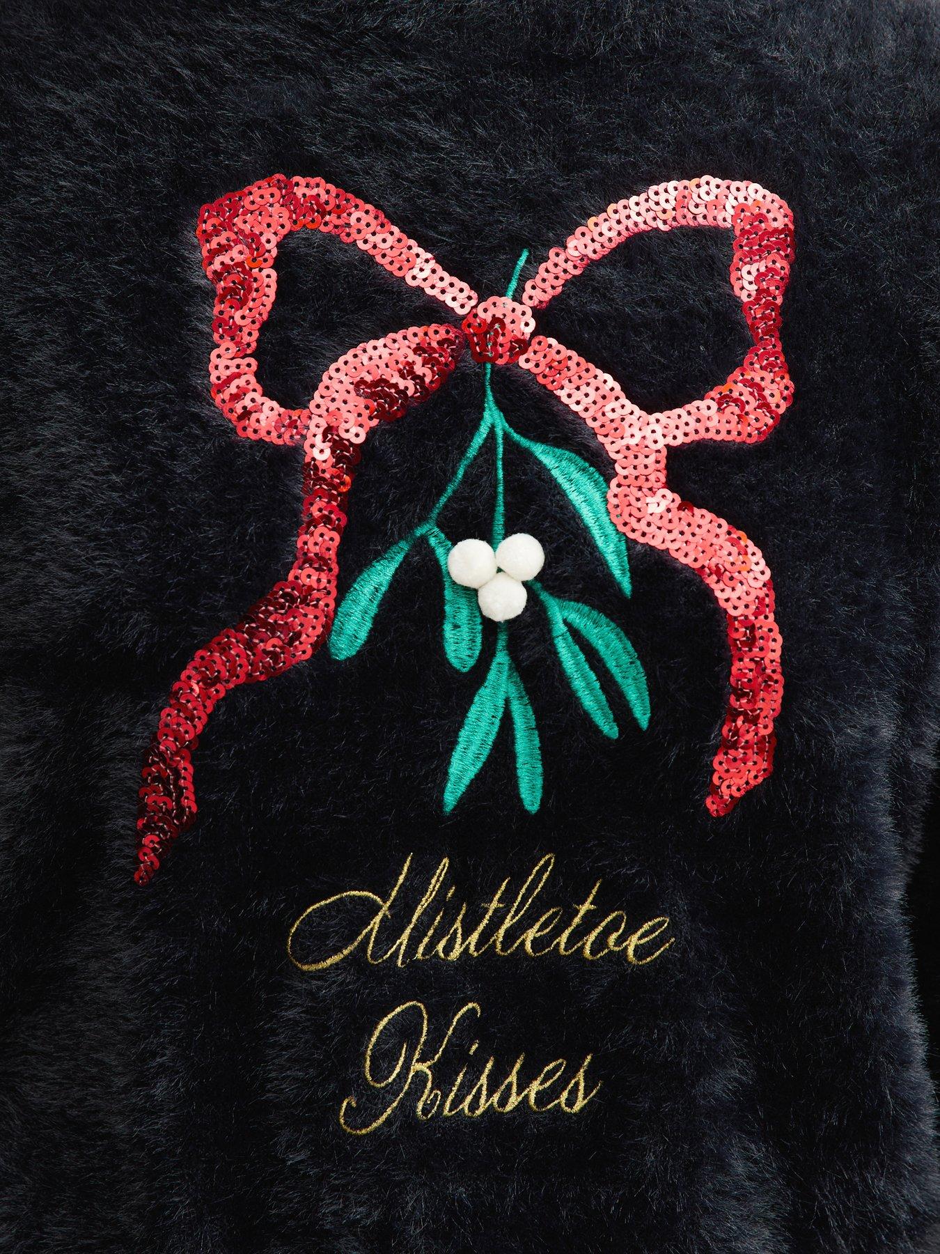 New Look Xmas Mistletoe Fluffy Jumper - Black | Very