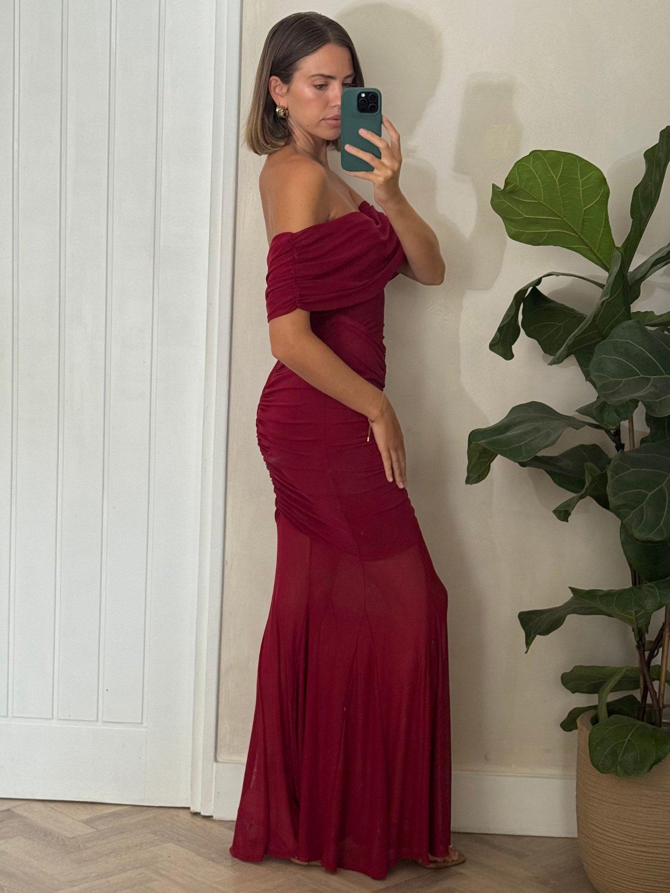 Style Cheat Mesh Ruched Dress - Red | Very
