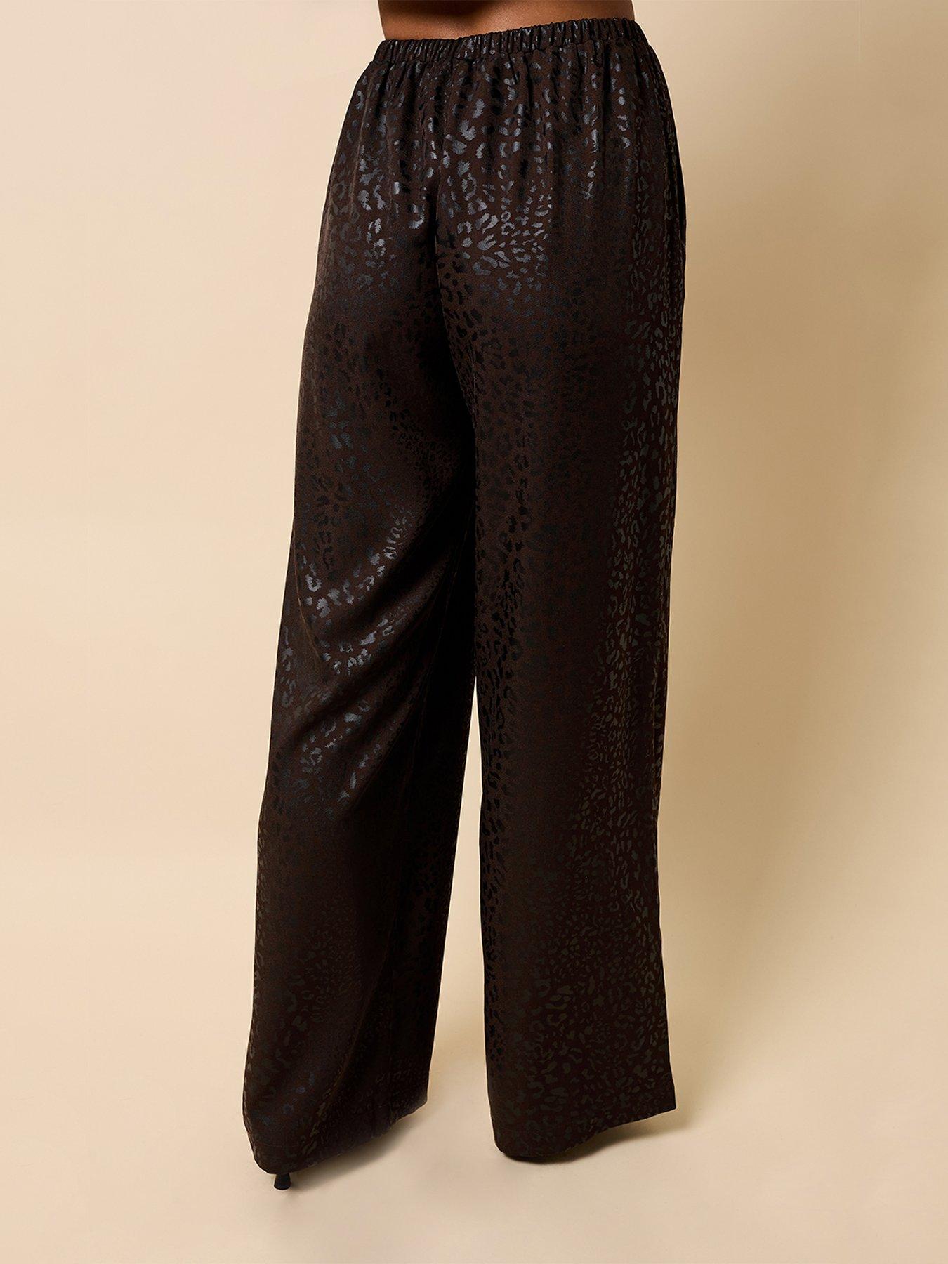 Little Mistress Chocolate Animal Texture Satin Wide Leg Trousers ...