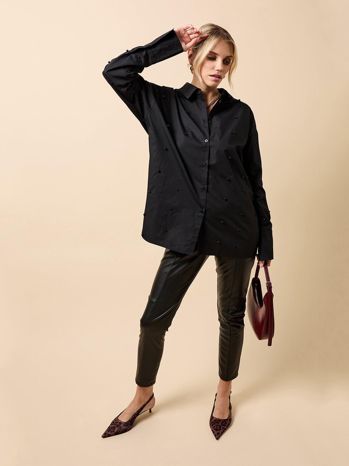 Little Mistress Cotton Pearl Embelished Shirt - Black | Very