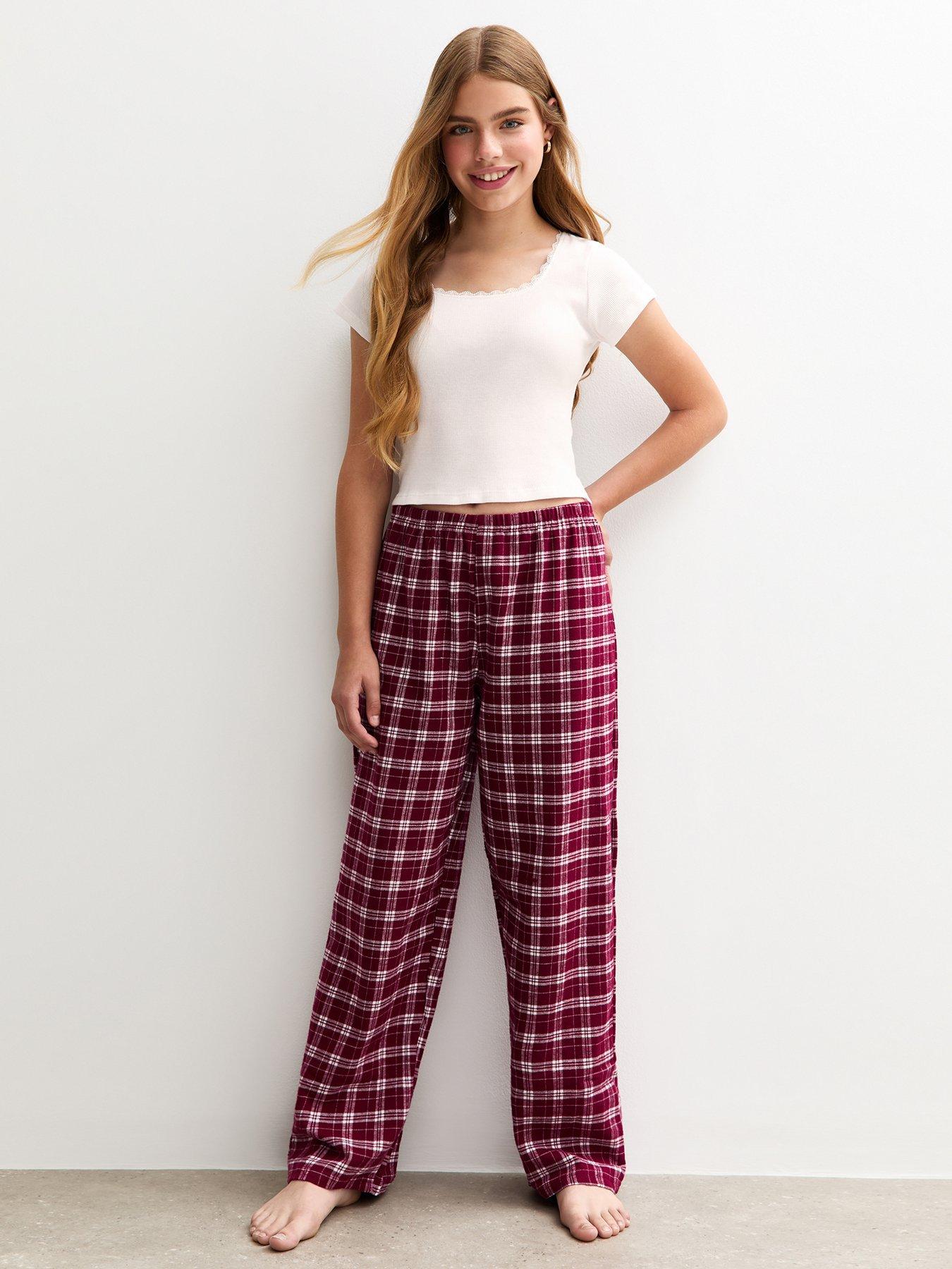 New Look 915 Girls Short Sleeve Top And Checked Trousers Pyjamas Set ...