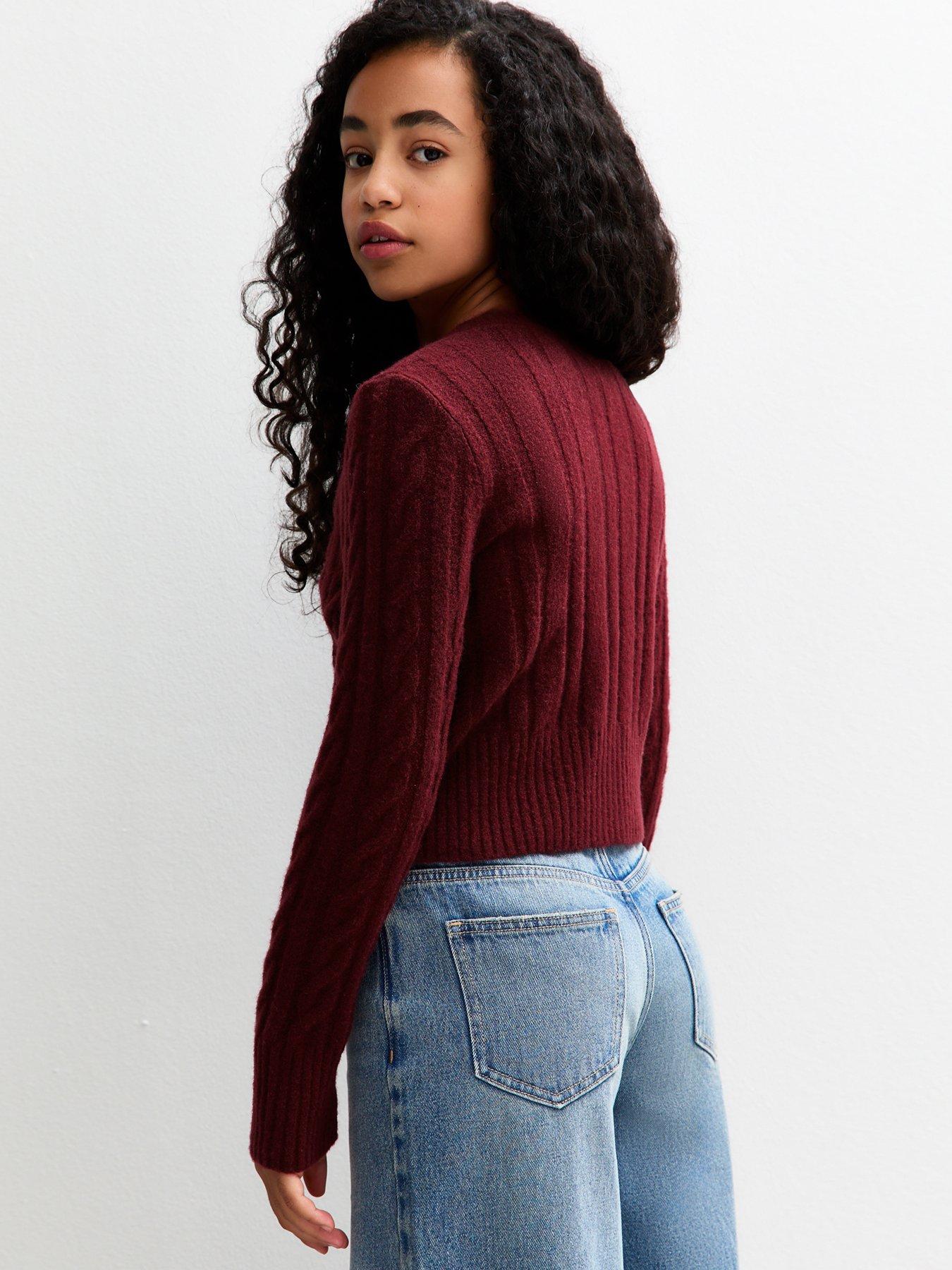New Look 915 Girls Cable Knit Cardigan - Dark Red | Very