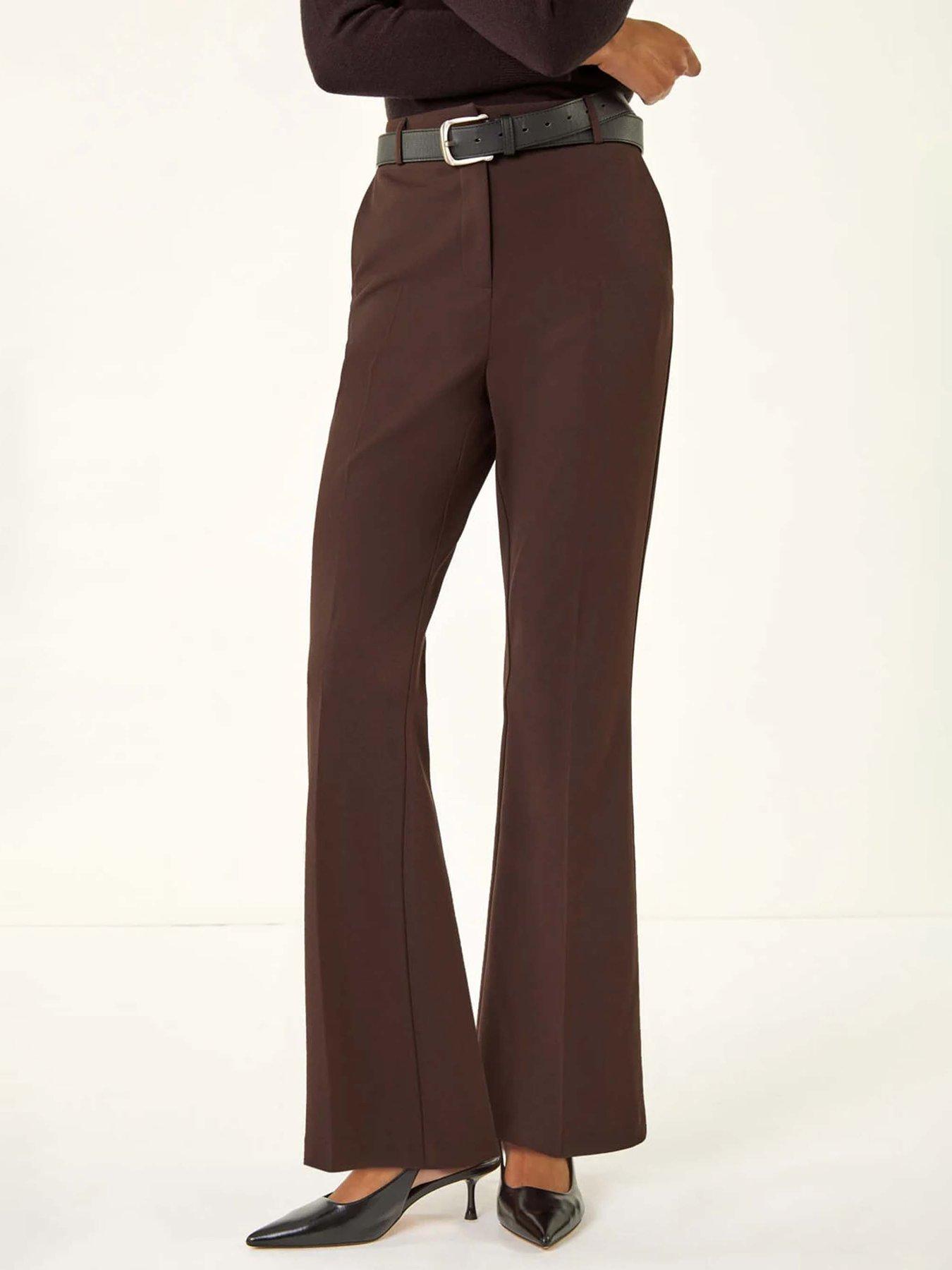 Roman Long Bootcut Stretch Trousers - Brown | Very