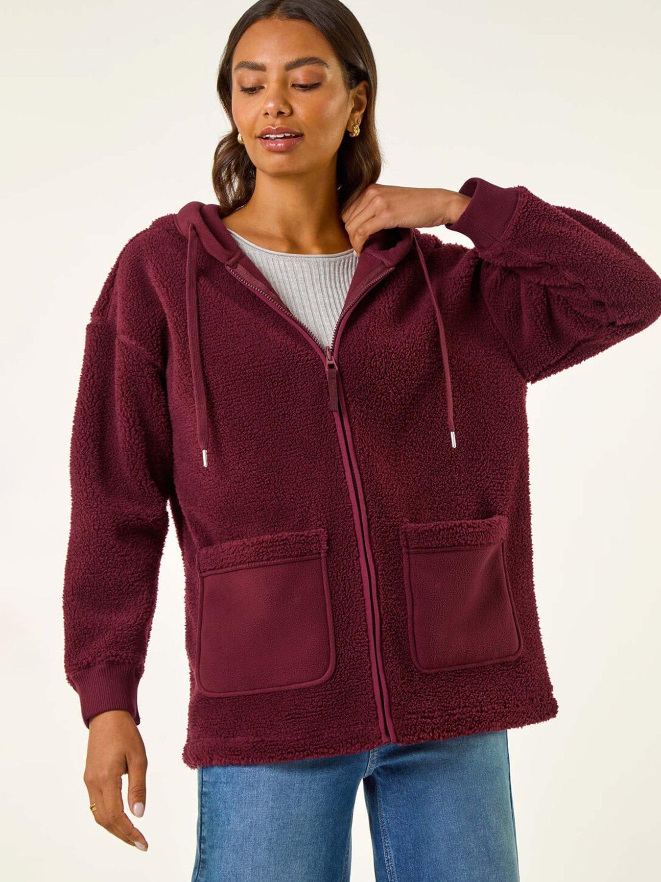Roman Hooded Borg Zip Through Jacket - Red | Very